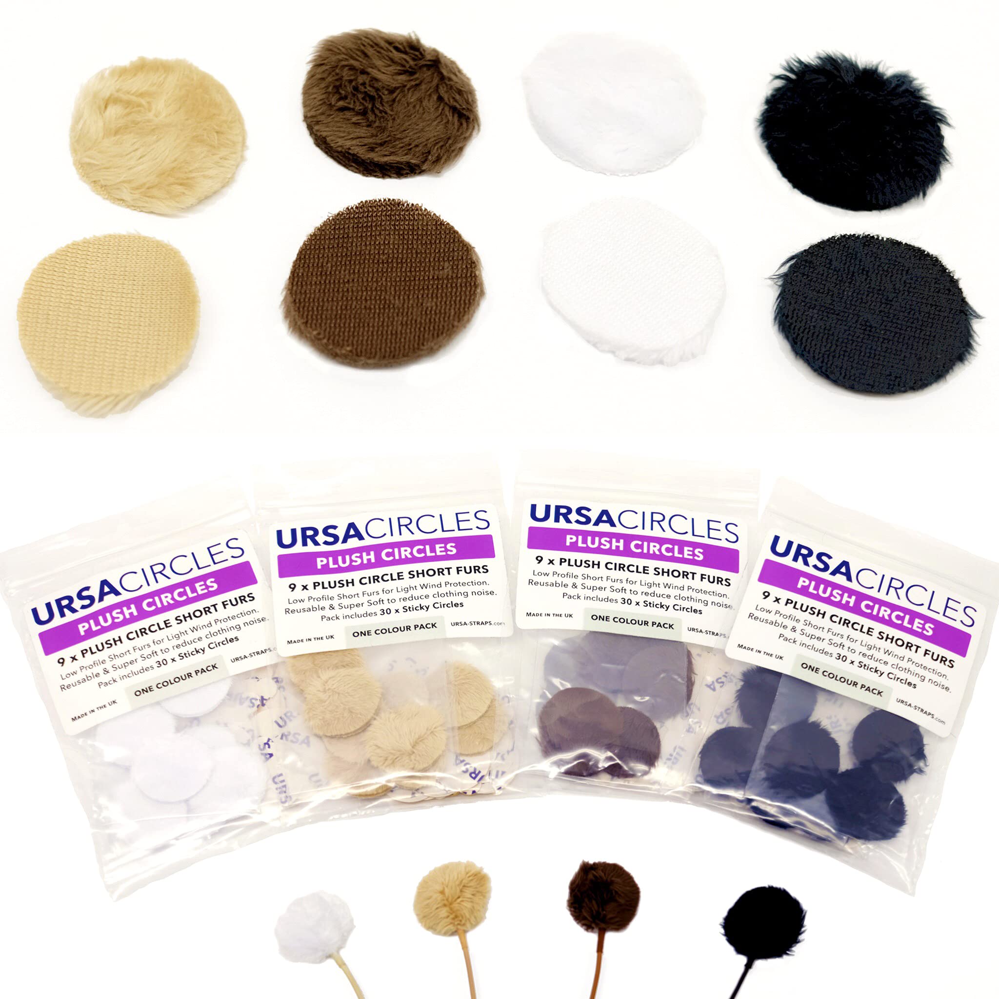 URSA Plush Circles - 5mm length short fur LAV covers. Reusable & Super Soft. 25mm Diameter (9x Circles + 30x Stickies, MultiPack)