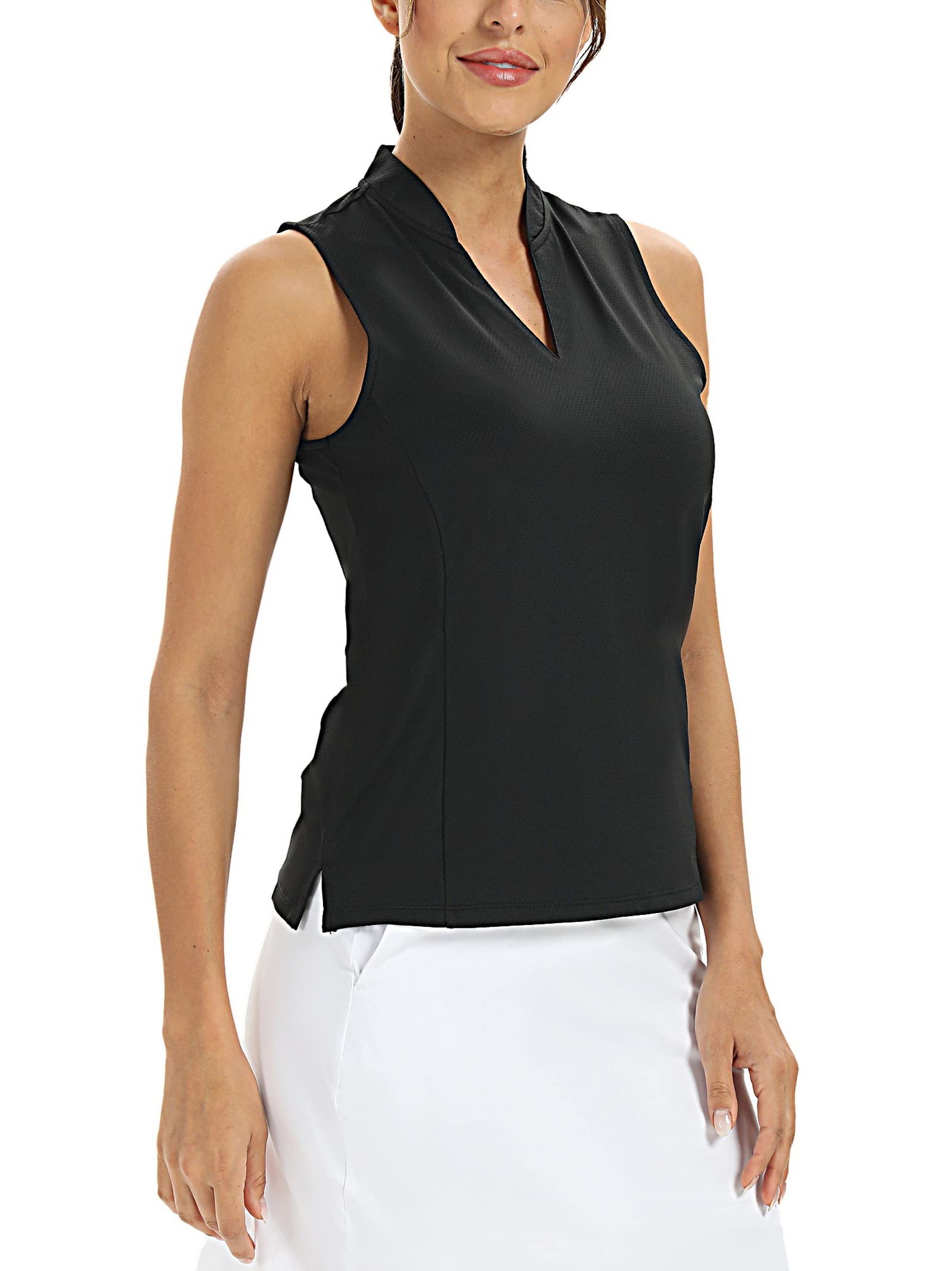 Womens Sleeveless Golf Polo Shirts Lightweight Tennis Sport Tops Black XL