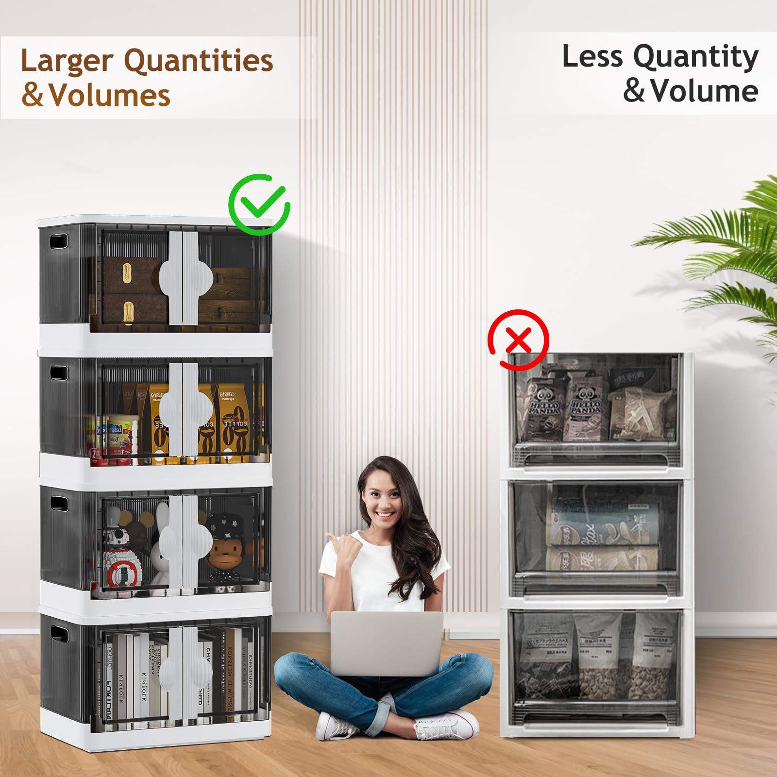 SAglorb 32.8 Quarts Closet Organizers and Storage,Plastic Storage Bins with Lids and Doors,Foldable Collapsible Storage Bins,Stackable Closet Organizer Trunk Car Organizer,4 Pack