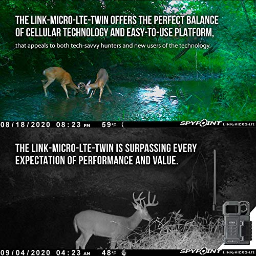 SPYPOINT Link-Micro-LTE Twin Pack Cellular Trail Cameras - 4G/LTE,10MP Photos, Night Vision 4 LED Infrared Flash 80' Detection Range, 0.5S Responsive Trigger Speed, Cell Cam for Hunting-for USA only
