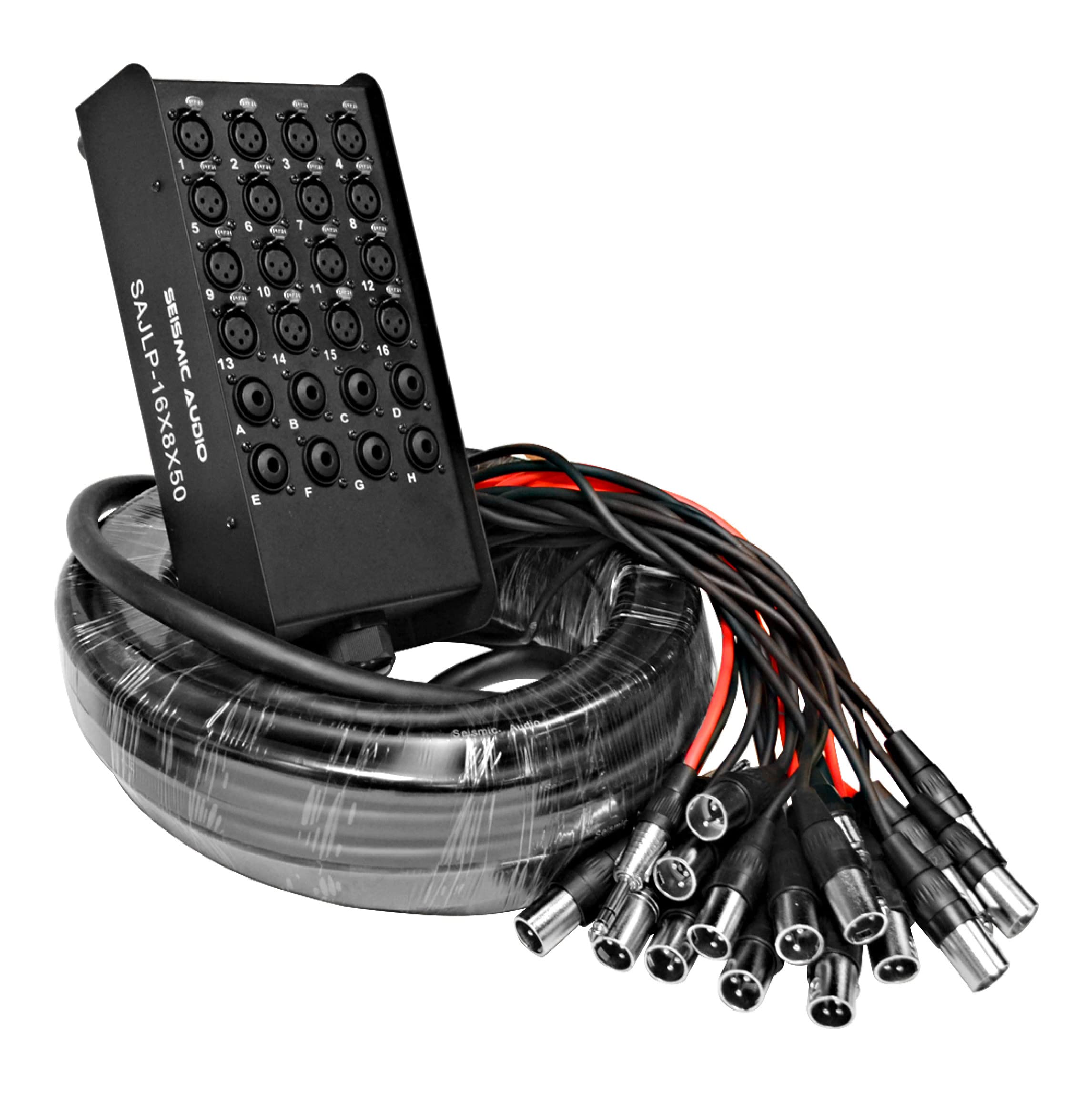 Seismic Audio - XLR Low Profile Snake Cable with 4 TRS Returns - Circuit Board Snake for Recording, Stage, Studio PA DJ use (50 Feet - 16 Channel - 8 TRS)
