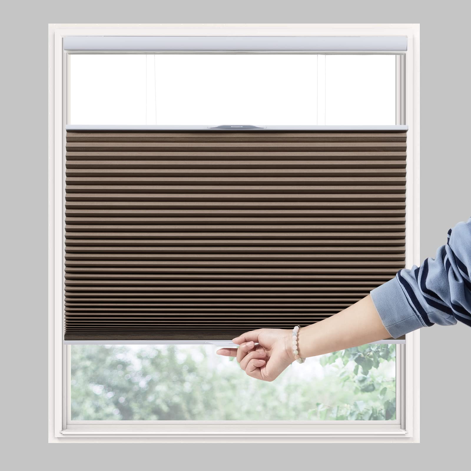 Persilux Custom Size Cellular Shades Top Down Bottom Up Cordless Blackout Blinds Pleated Shades for Window Cordless Insulated Honeycomb Shades Privacy Protection Window Shades for Home Brown