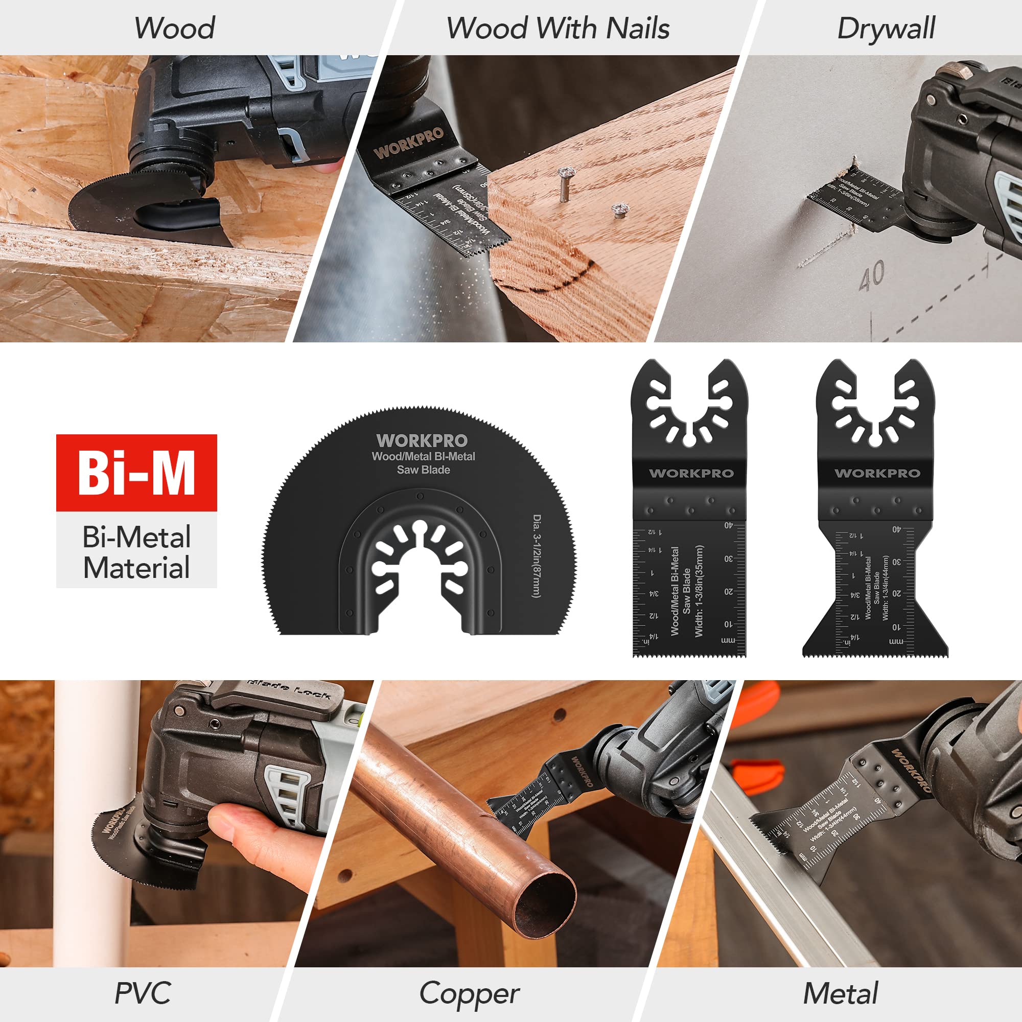 WORKPRO Oscillating Saw Blades, Quick Release Multitool Blades for Cutting Wood Metal Plastic, Universal Tool Blades Fit Dewalt Worx Milwaukee Black&Decker Rockwell Makita Fein Craftsman(10PC)