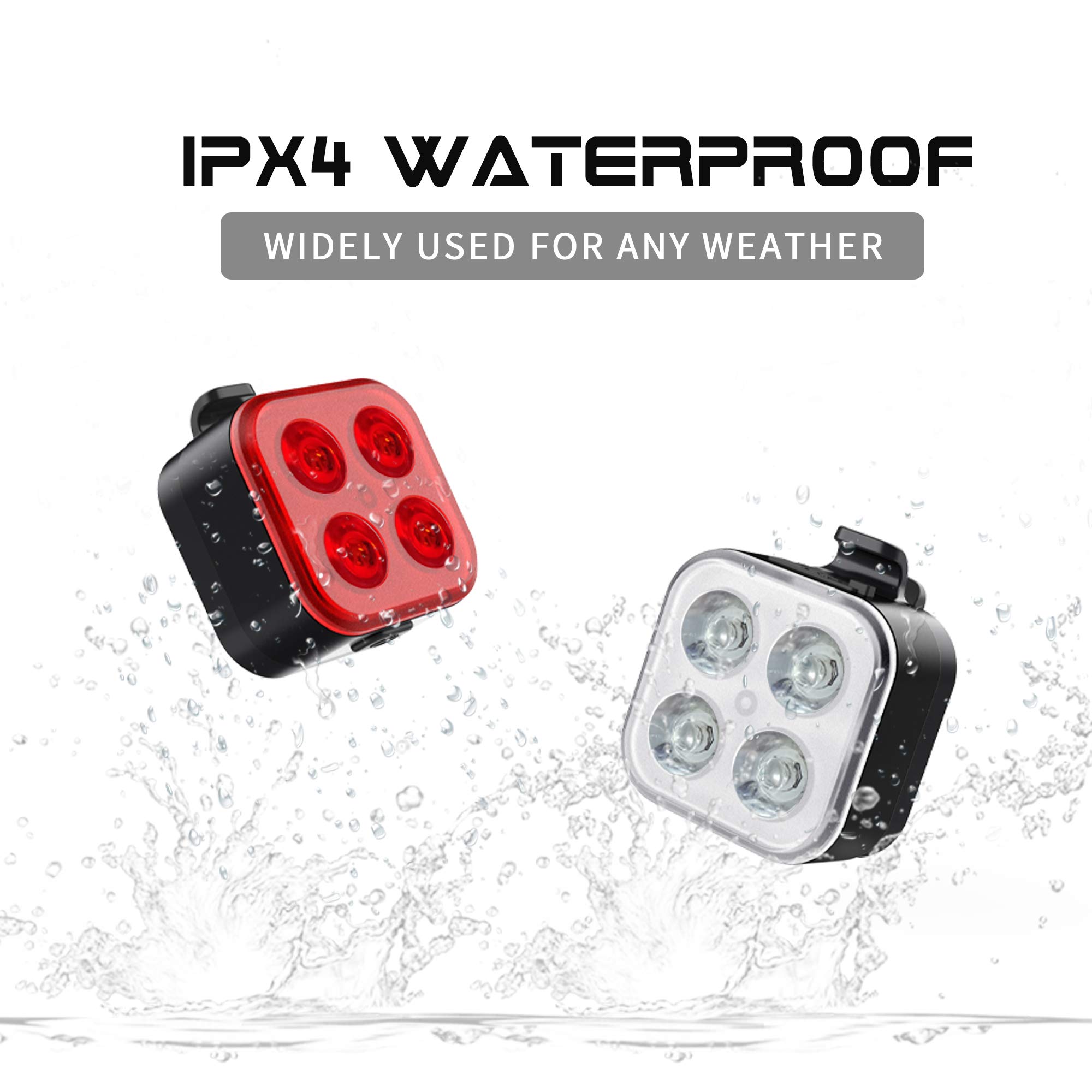 Teshudi Bike Light Set, Rechargeable Bike Lights Front and Back, Super Bright Bicycle Lights, Instant Install, Fits All Bikes, 4 Light Mode, Waterproof, Lightweight, Durable