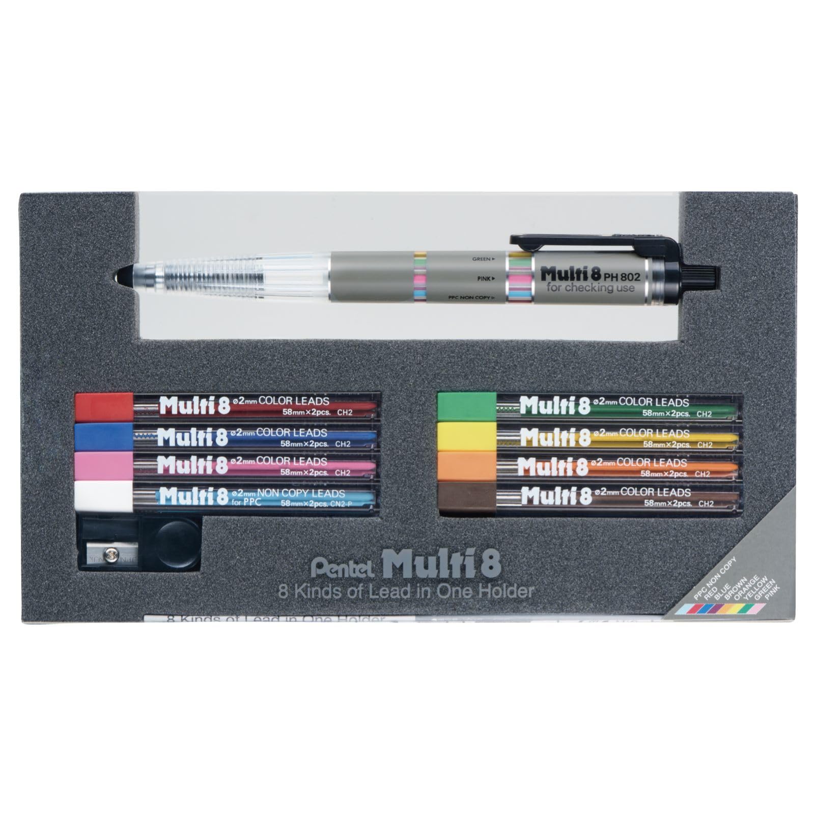 Pentel Pencil Lead Holder and Lead Set, Multi 8 Set (PH802ST)