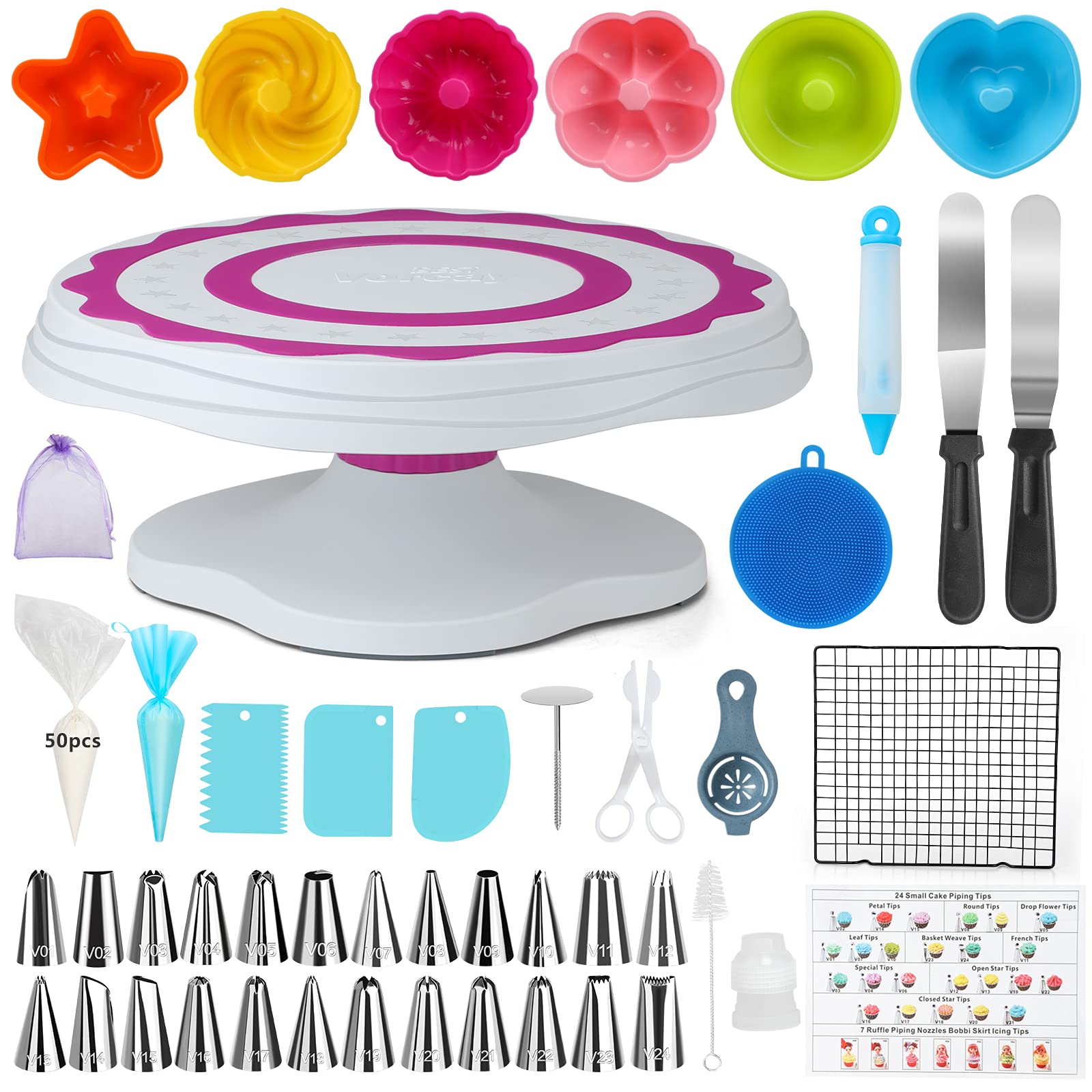 VORCAY Cake Decorating Kits Supplies-95Pcs Baking Tools Professional Cake Turntable Stand for Beginners