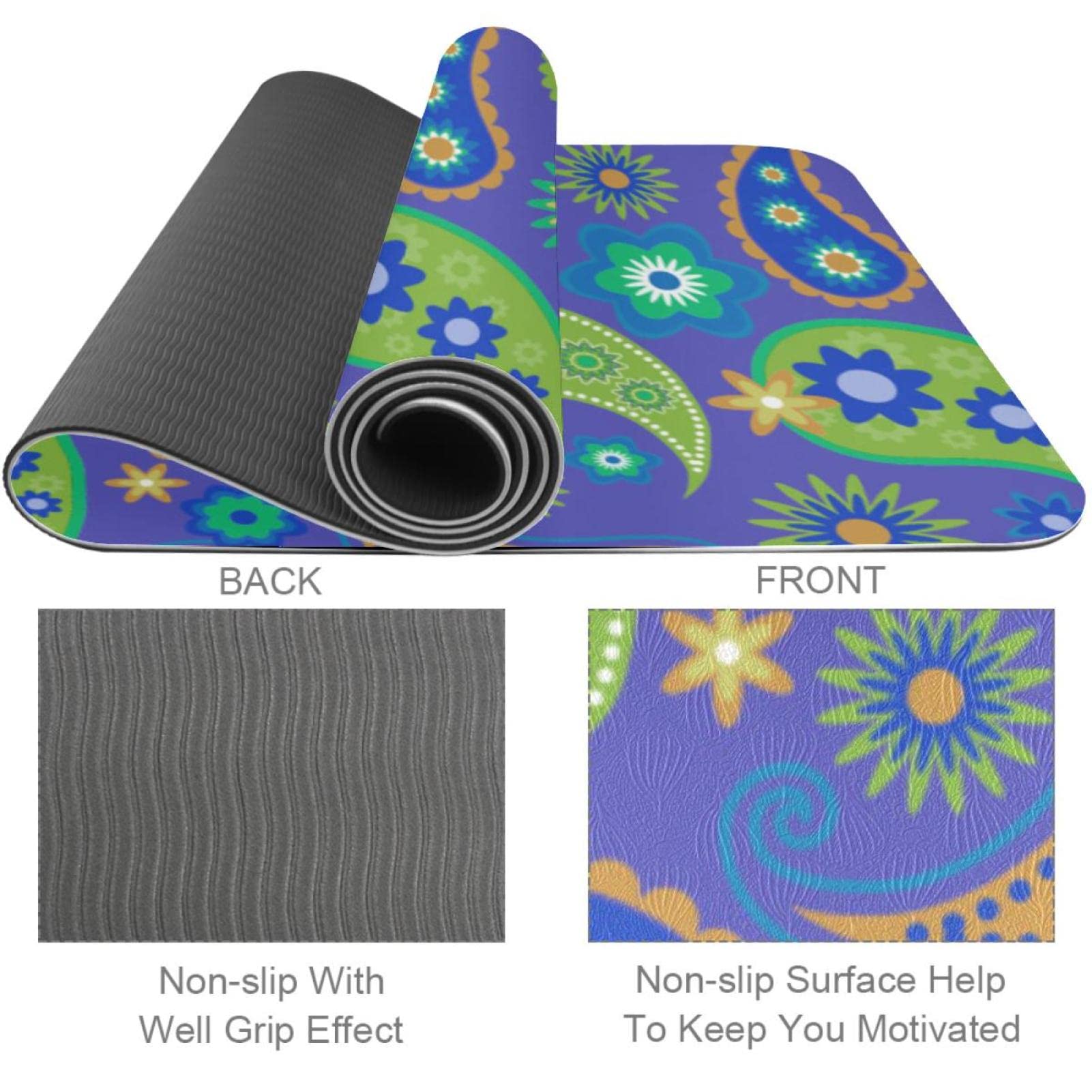 Yoga Mat, Yoga Mats for Home Workout, Workout Mat, Exercise Mats, Pilates Mat, Paisley Pattern Flowers