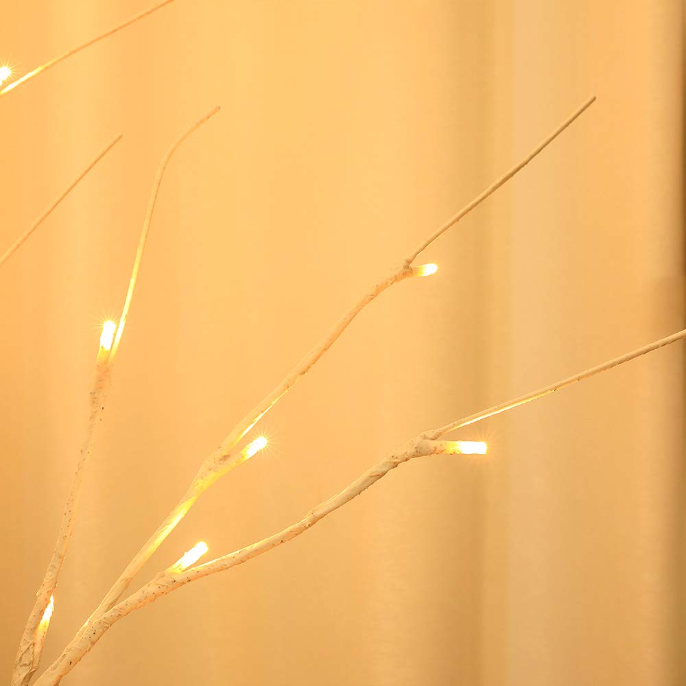 Snokip Lighted Birch Tree 4Ft 48 LED White Lighted Twigs Tree for Wedding Festival Indoor Outdoor Home Garden Party Decoration, Warm White