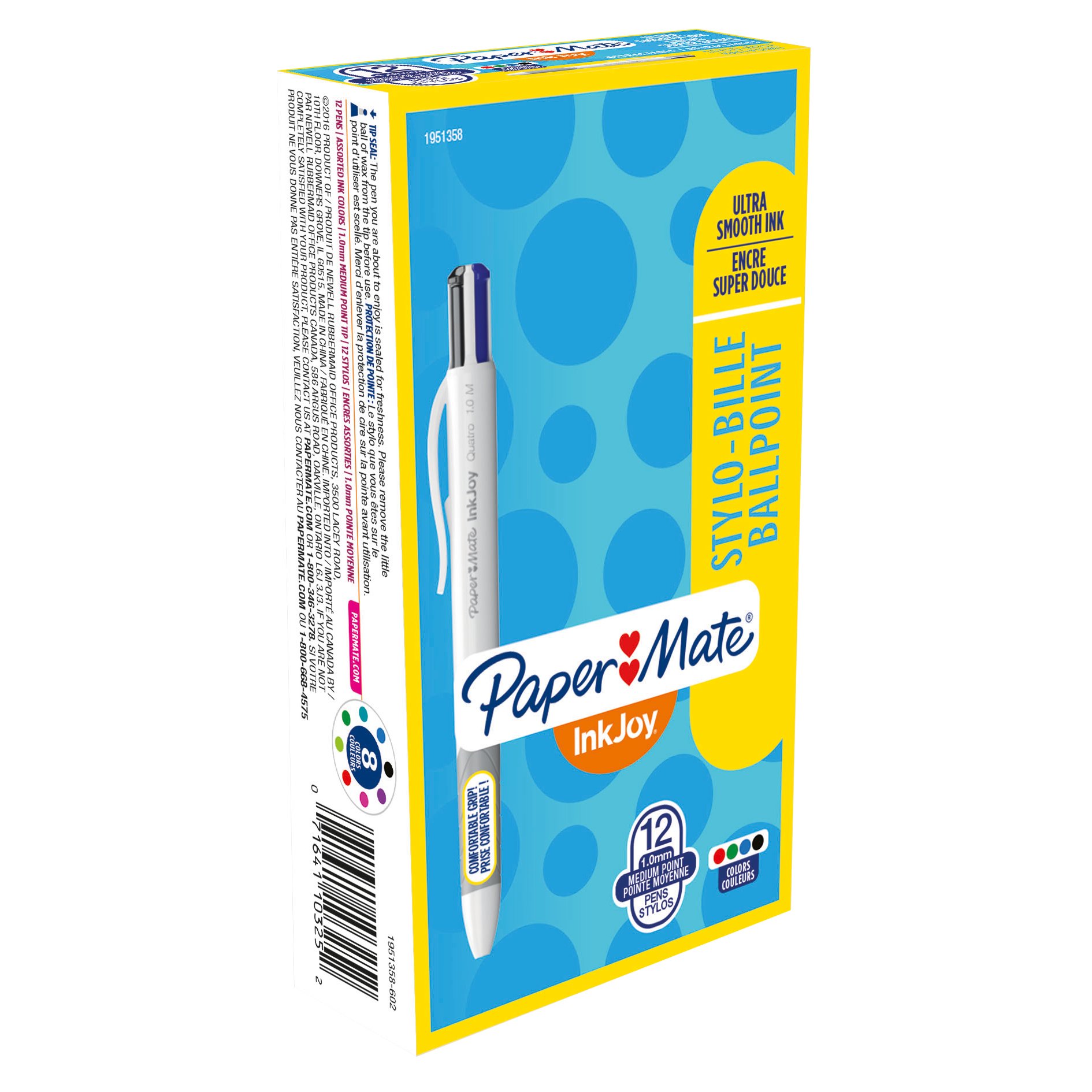 Paper Mate InkJoy Quatro Retractable Ballpoint Pens, Medium Point, Business Ink Colors, Box of 12 (1951358)