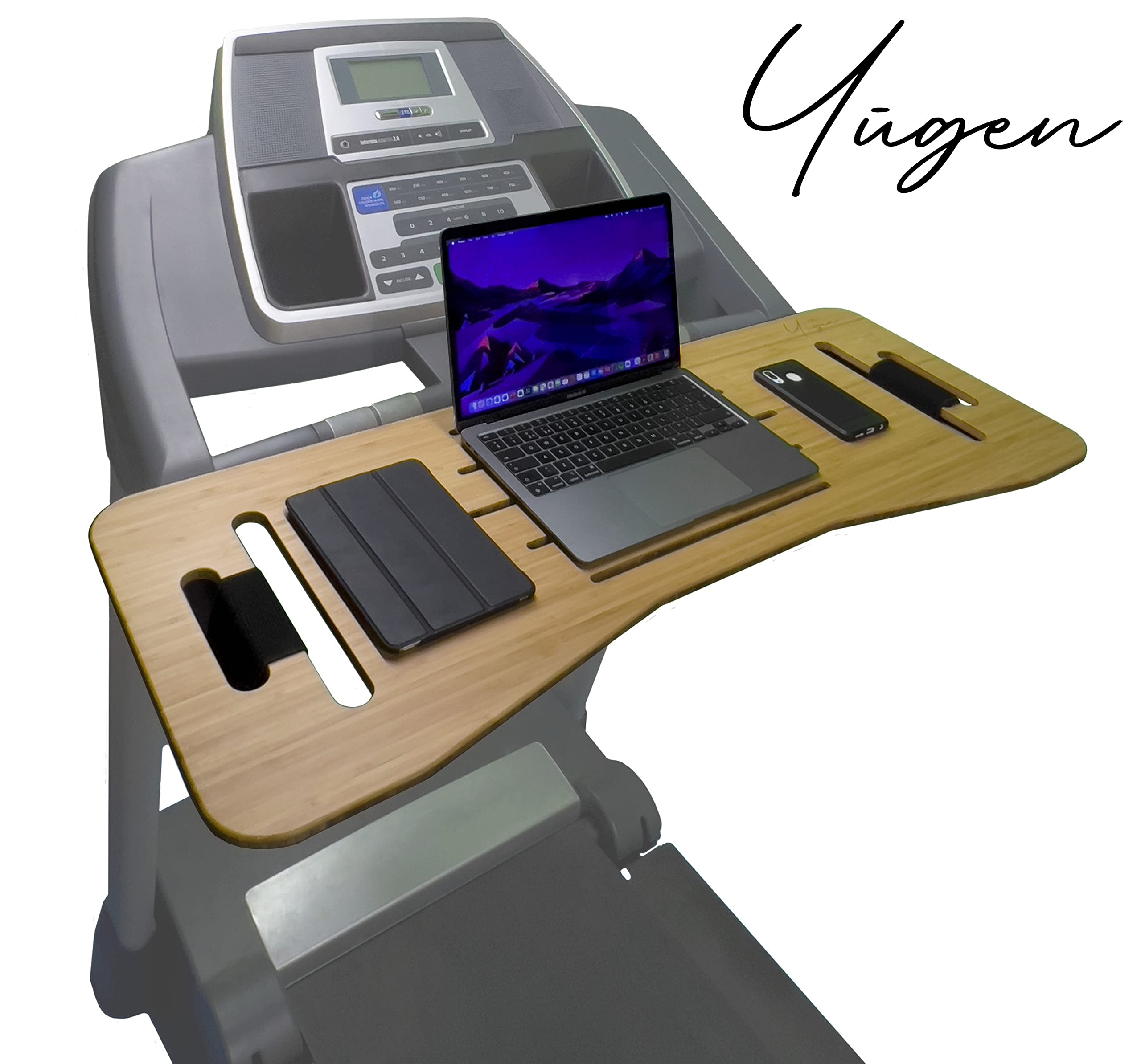 Yūgen Bamboo Treadmill Desk Attachment - Universal Fit Up to 40" Laptop Stand for Treadmill - Ergonomic Adjustable High Ventilation Treadmill Desk for Laptop, Notebook, iPad, Smart Device, Book Holder