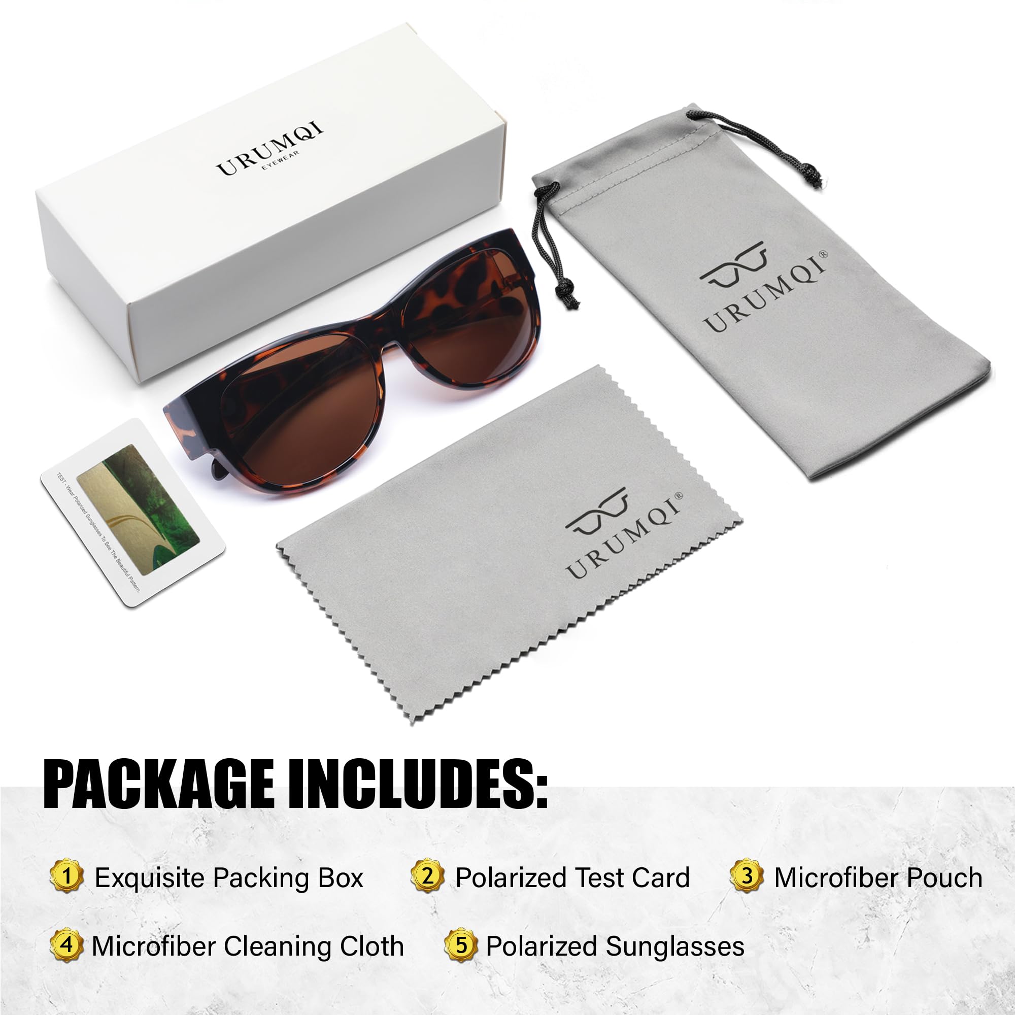 URUMQI Polarized Sunglasses Fit Over Glasses for Women, Trendy Cat Eye Sunglasses UV400 Protection Lens Flexible TR90 Frame