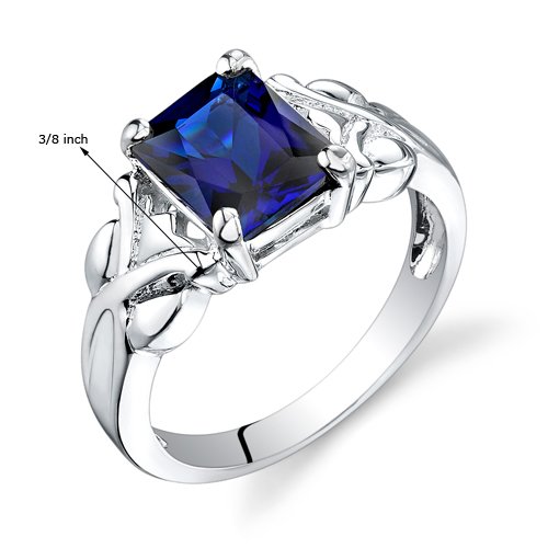 PEORA Created Blue Sapphire Ring for Women 925 Sterling Silver, Designer Criss-Cross Solitaire, 3 Carats Radiant Cut 9x7mm, Comfort Fit, Size 6