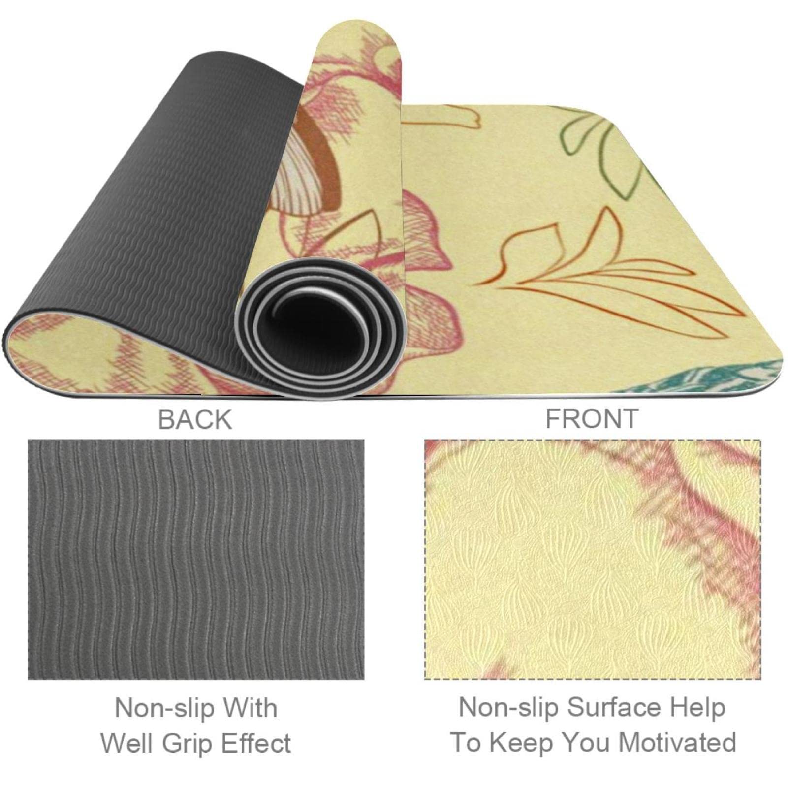 Yoga Mat, Yoga Mats for Home Workout, Workout Mat, Exercise Mats, Pilates Mat, flower butterfly leaf texture art pattern