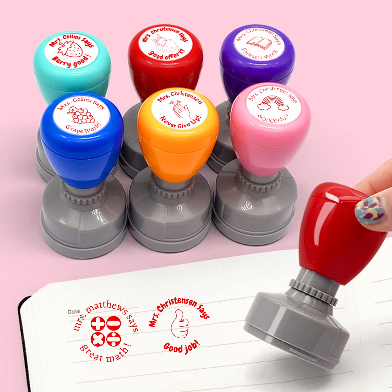 Personalize Custom Teacher Stamp for Grading Classroom Teachers Review Homework Feedback Colorful Stamps