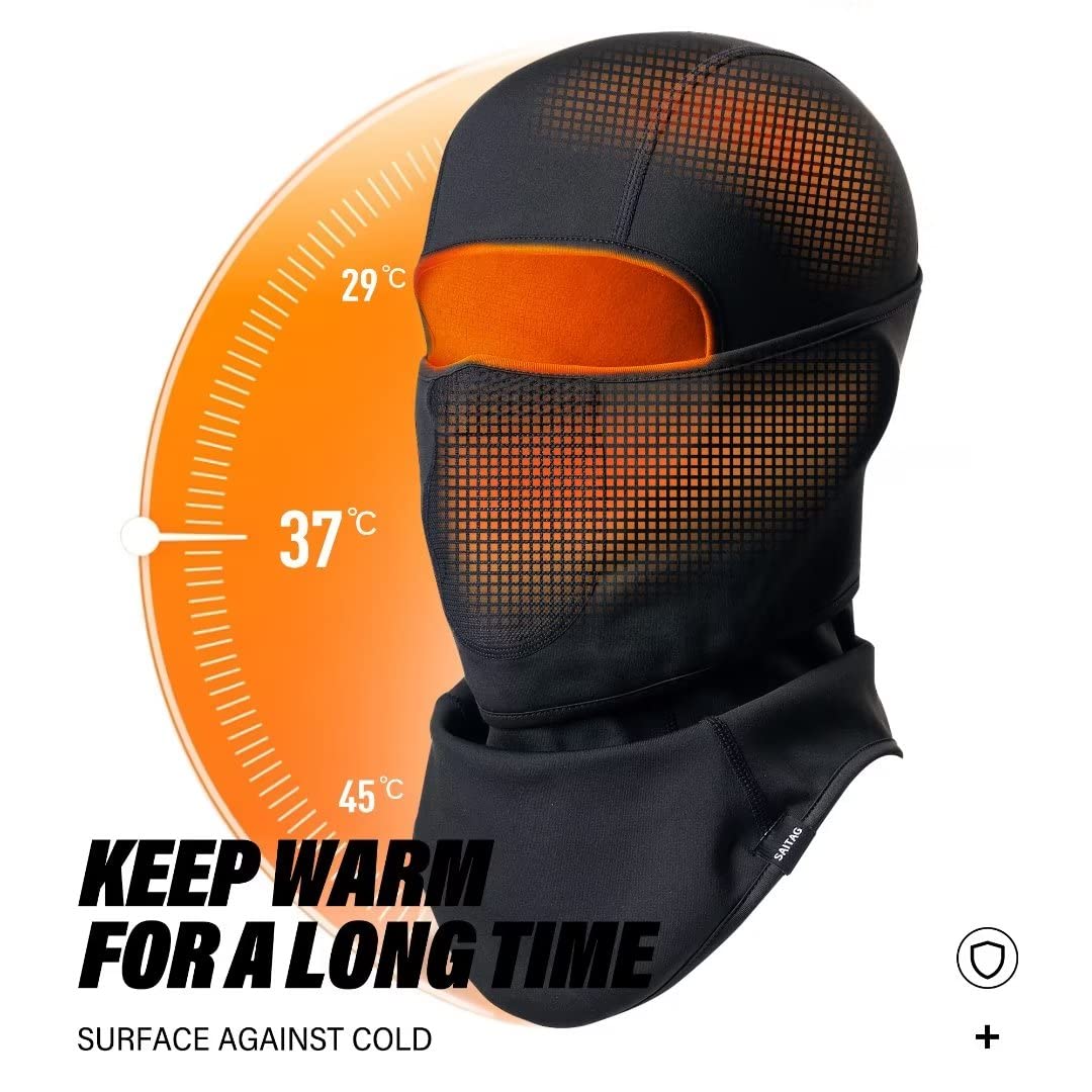 SAITAG Balaclava Ski Mask Warm Face Mask for Cold Weather Winter Skiing Snowboarding Motorcycling Ice Fishing Men (Black)
