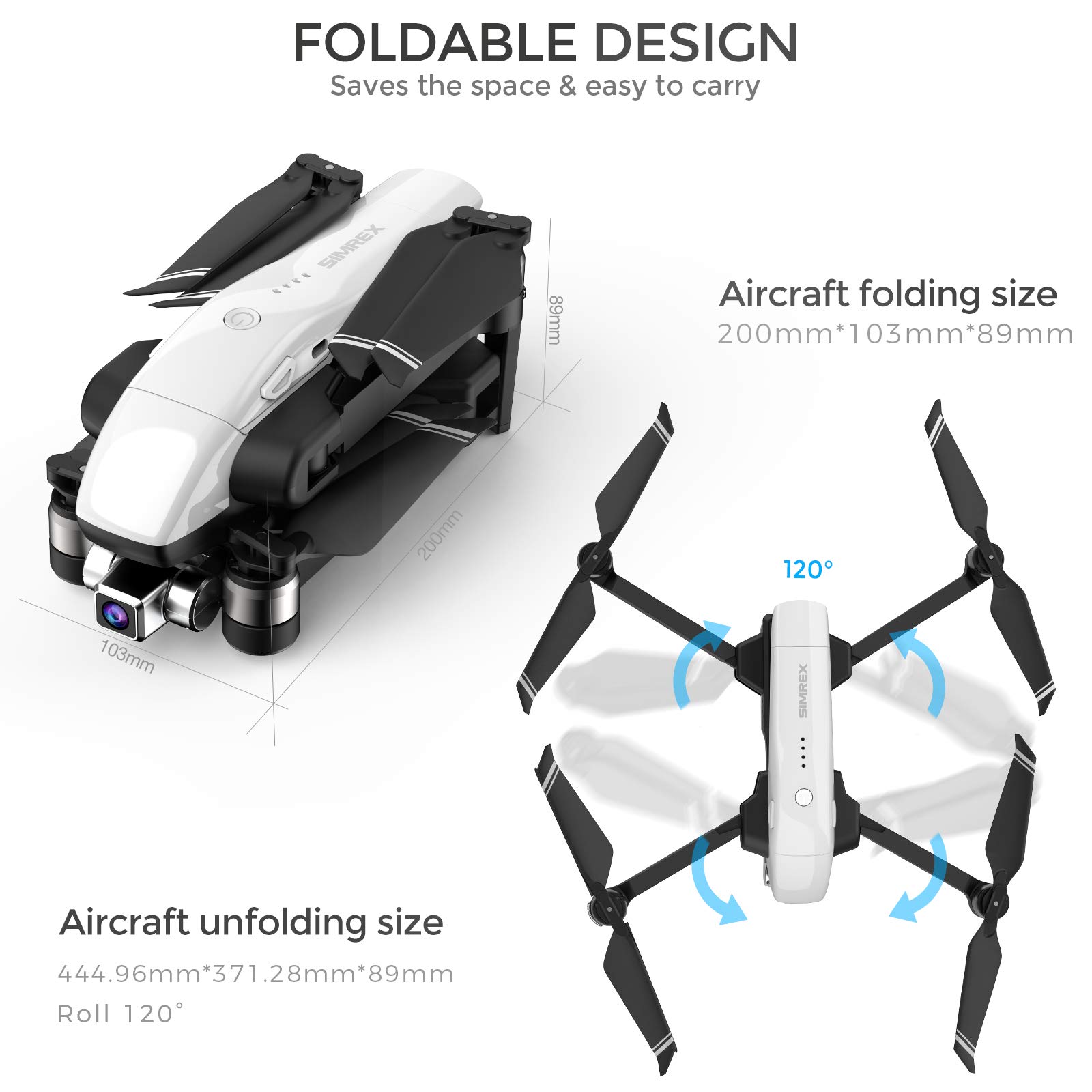 SIMREX X20 GPS Drone with 4K HD Camera 2-Axis Self stabilizing Gimbal 5G WiFi FPV Video RC Quadcopter Auto Return Home with Follow Me Altitude Hold Headless Brushless Motor Remote Control,White