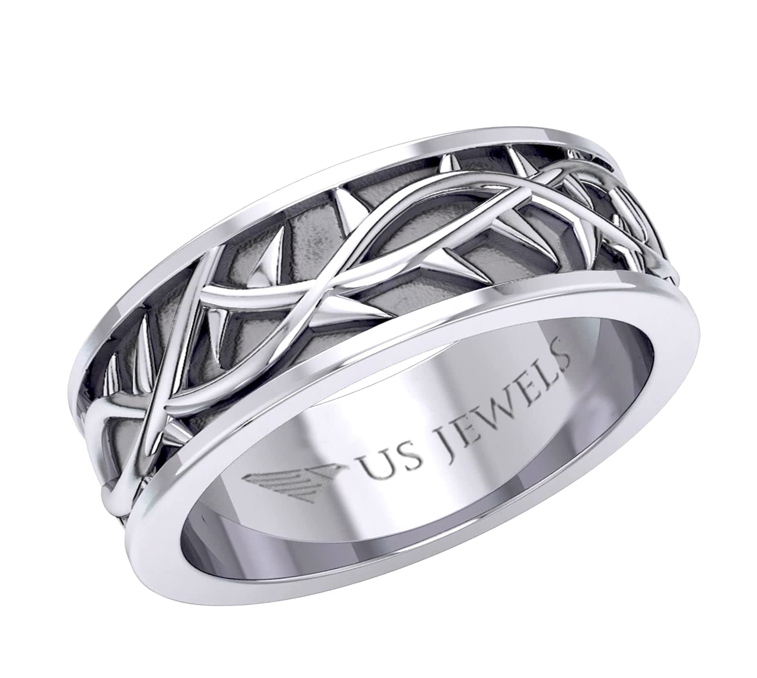 US Jewels Ladies 925 Sterling Silver Crown of Thorns Ring, Size 6