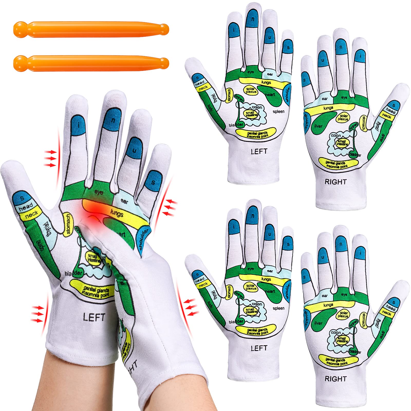 Zhanmai 2 Pairs Acupressure Reflexology Gloves Hand Spa Reflexology Tools Massage and Hydration of Hands with Point Massager Tools for Women and Men Tired Relieve