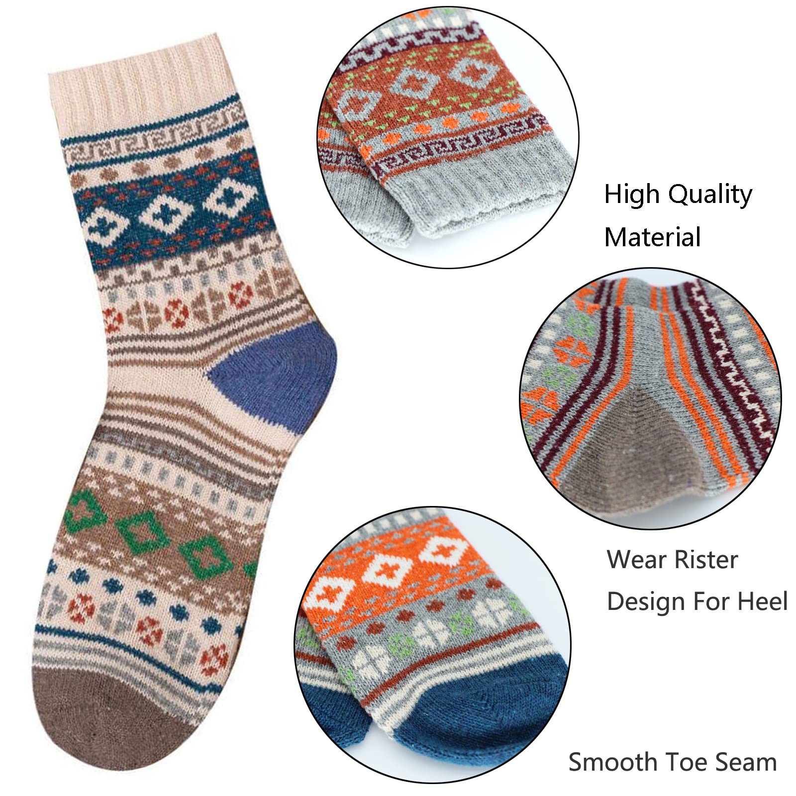 YZKKE 5Pairs Men Wool Socks Thick Thermal Hiking Winter Warm Boot Heavy Soft Cozy Socks for Cold Weather (Mul-1)