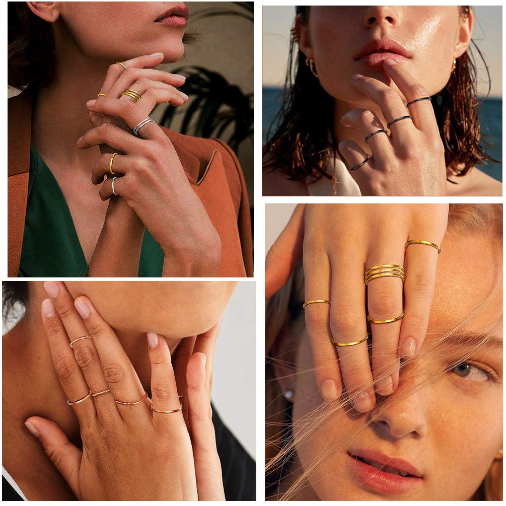Stacking Rings Size 6 Women Statement Ring Thin Bands Set Midi Finger Knuckle Rings Black