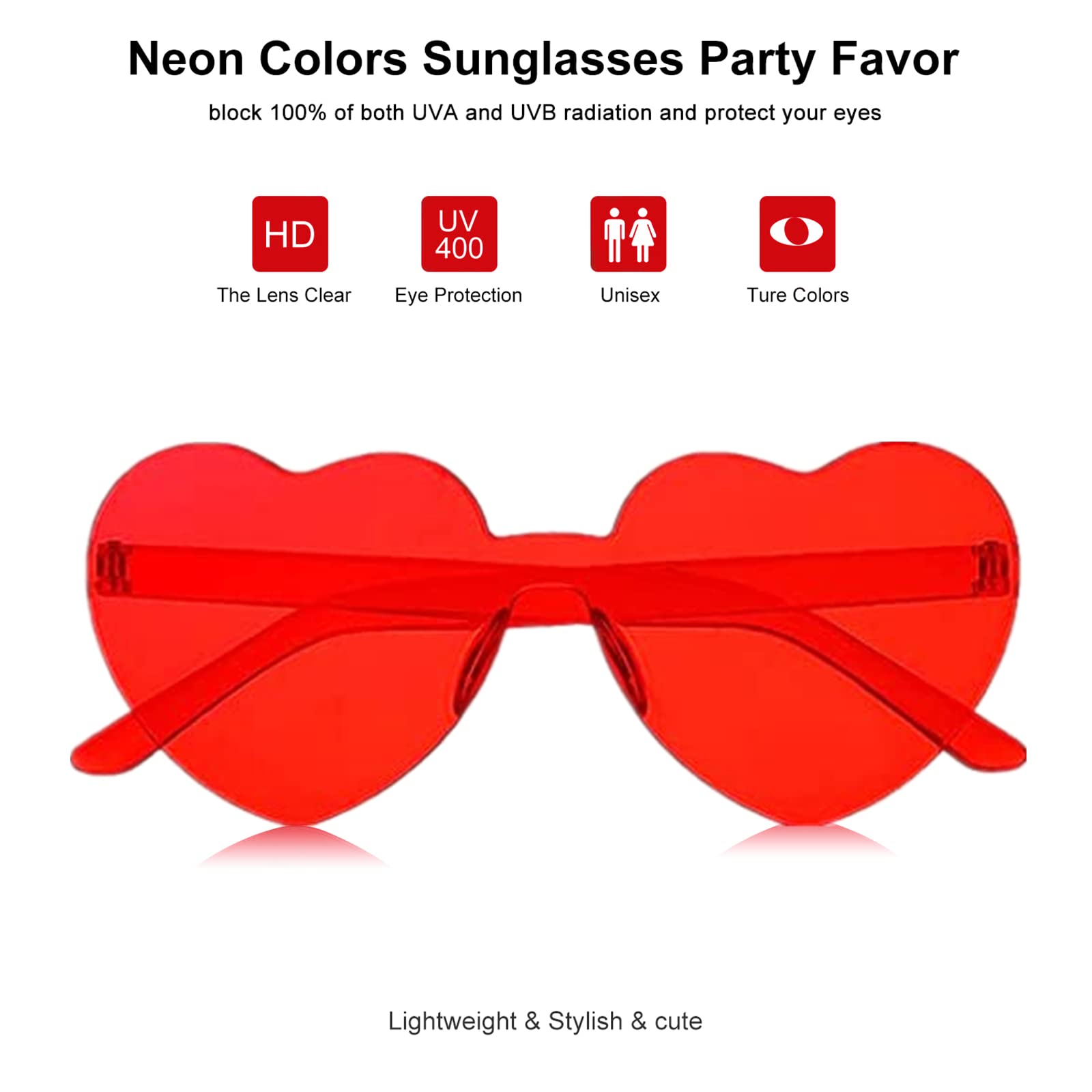 Virtue morals 24 Pairs Heart Shape Sunglasses Transparent Candy Color Frameless Party Glasses