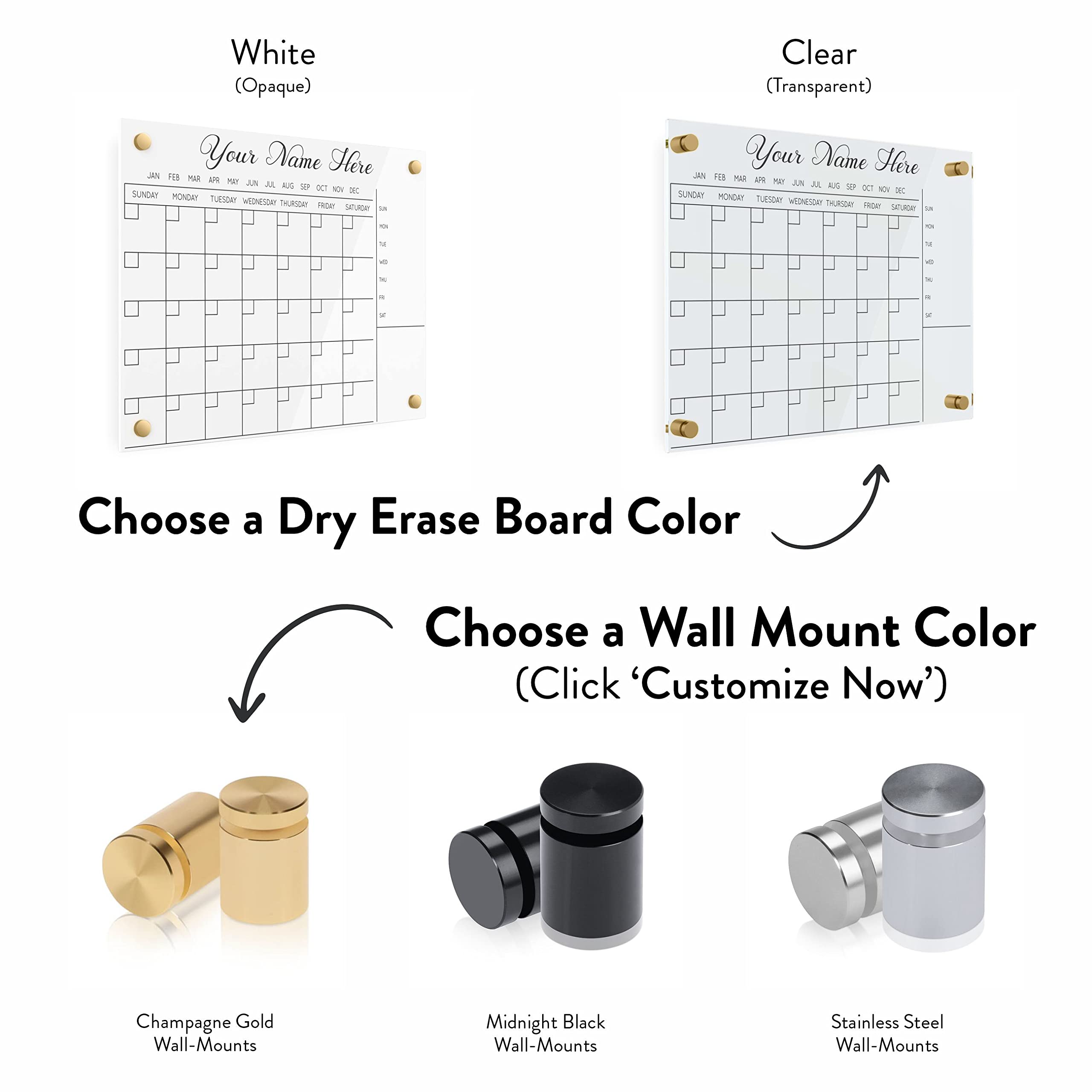Personalized Acrylic Calendar for Wall - Ships Next Day, Made in America, Clear Dry Erase Planner for Home, Office, & Family, Glass Calendar Alternative, Easy to Clean (Clear - 16x20)