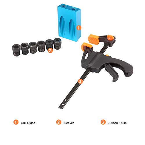 RUSUO Pocket Hole Jig Kit,8pcs Pocket Hole Jig Kit 8mm 10mm 15 Degree Angle Drill Guide Woodwoorking Tool Inclined Hole Jig Hole Puncher Locator Jig Drill Bit Carpentry Tools