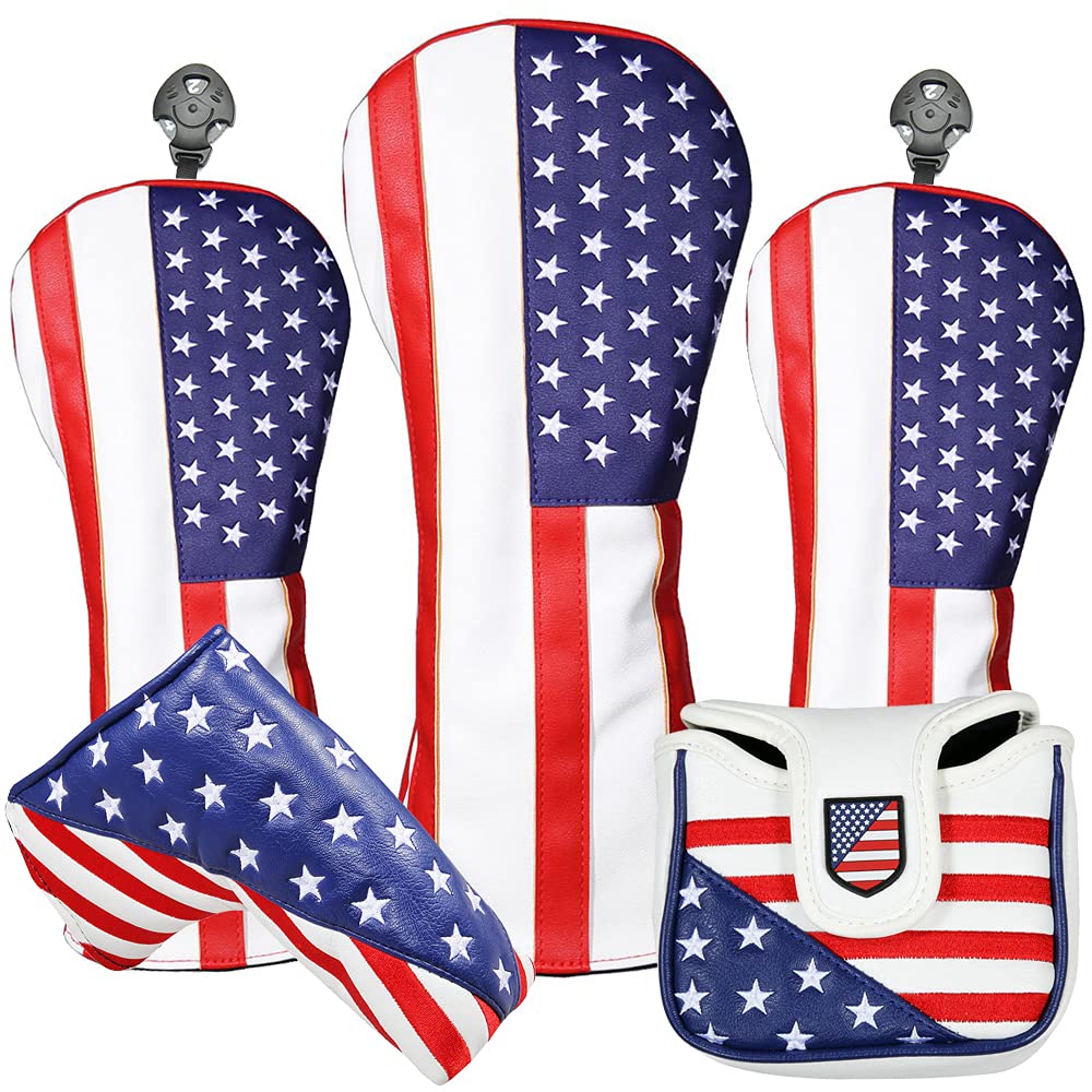 USA Golf Head Covers for Driver & Fairway Woods - Premium Leather Headcovers, Designed to Fit All Woods and Drivers (Fairway Cover)