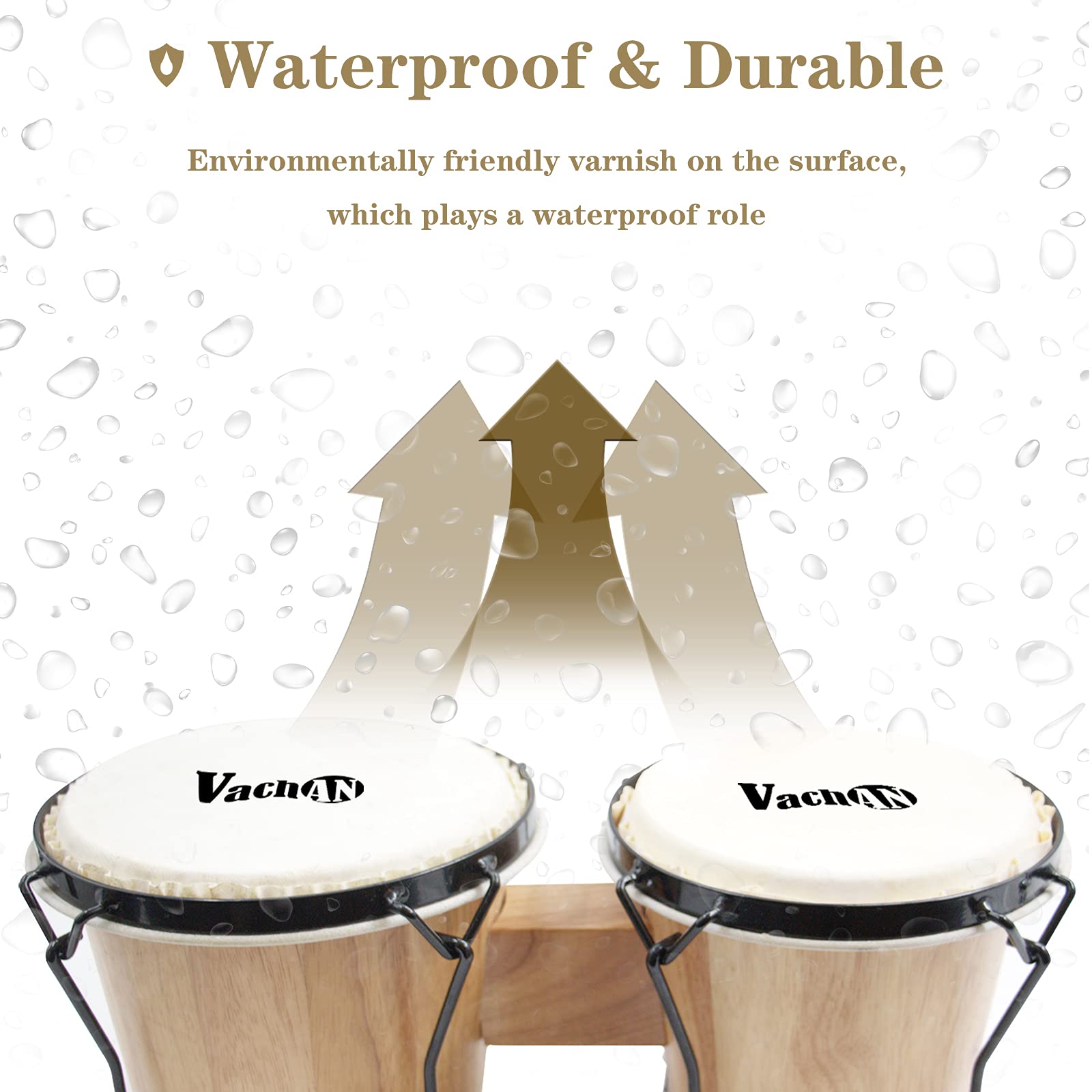 VACHAN Bongo Drums 6”and 7”Bongos for Adults Kids, Professionals Cavity Wood Percussion Instrument with Tuning Wrench,Natural Finish