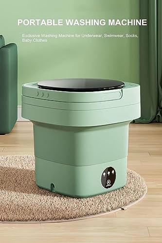 Portable Washing Machine, Mini Washer 9L High Capacity with 3 Modes Deep Cleaning for Underwear, Baby Clothes, or Small Items, Foldable Washing Machine for Apartments, Camping, Travel (Green)