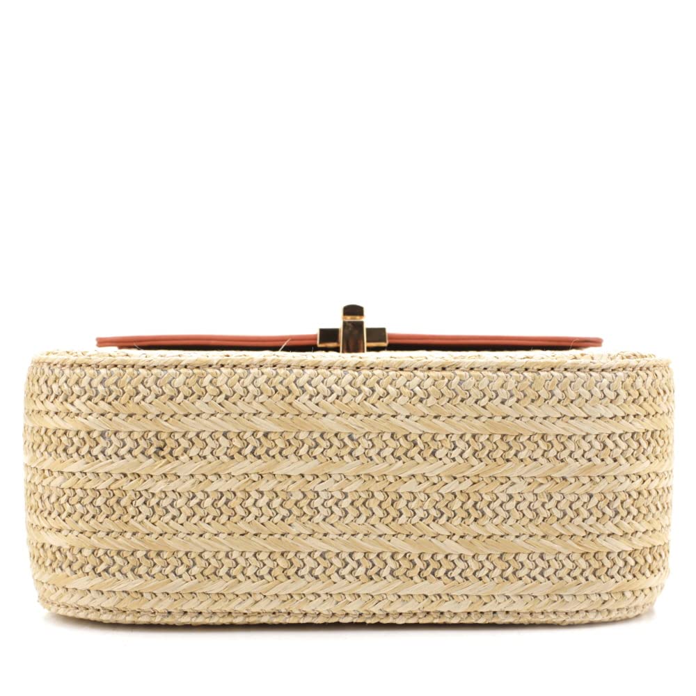 Womens Top-Handle Straw Rattan Structured Small Medium Flap Satchel Purse Crossbody Bag (Minimal Top-Handle - Tan)