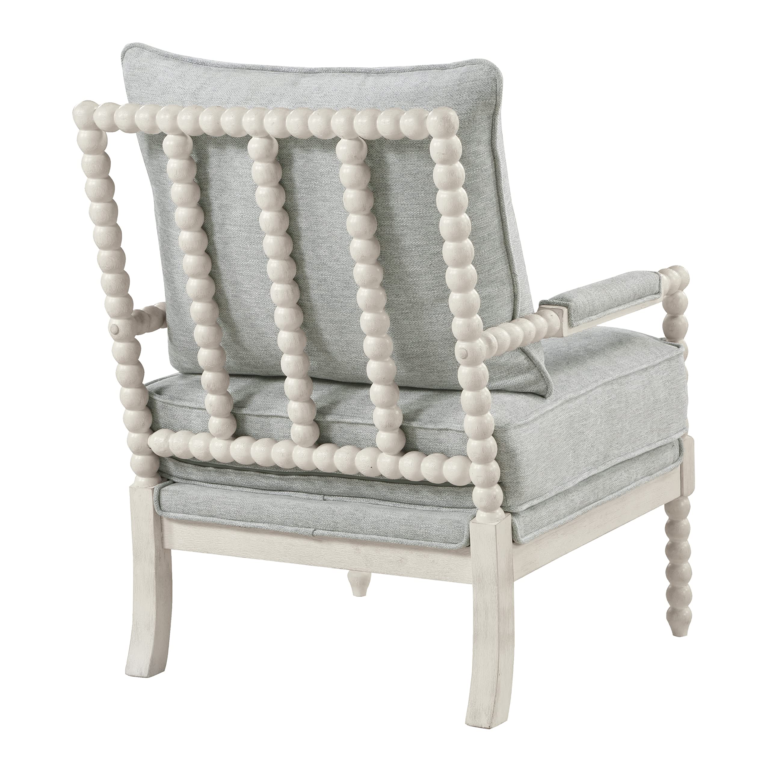 OSP Home Furnishings Kaylee Spindle Accent Chair with Antique White Wood Frame, 26.5β W x 32.25β D x 37β H, Smoke Grey Fabric