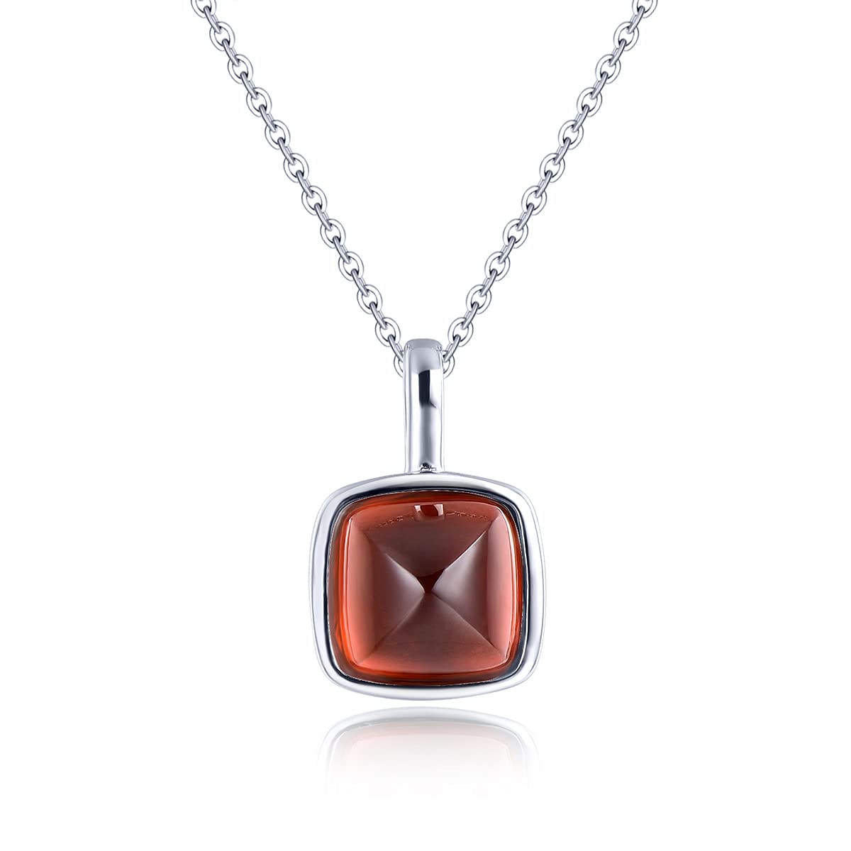 ZhenCai Pendant Necklace for Women Sterling Silver S925 Natural Gemstone Spessartite Garnet Charms Rhodium Plated Classic Fine Jewelry for Friendship Birthday (Natural Spessartite Garnet)