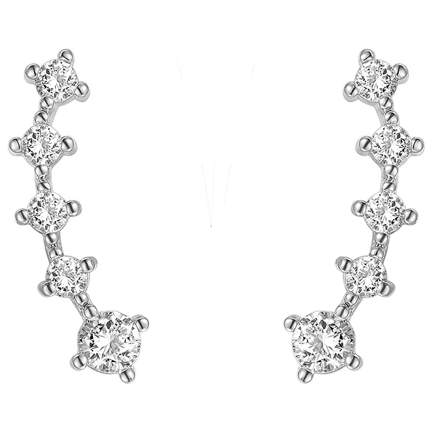 PAVOI Womens White Gold-Plated Base Sterling Silver Post Climber Arrow Ear Crawler Pearl Earrings