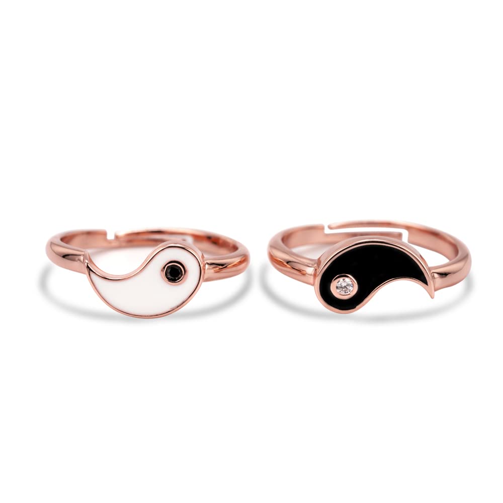 wydmire Harmonious Stackable 2Pcs Yin Yang Matching Rings, Adjustable Dainty Tai Chi Taoist Rose Gold Rings Set Premium Jewelry Gift