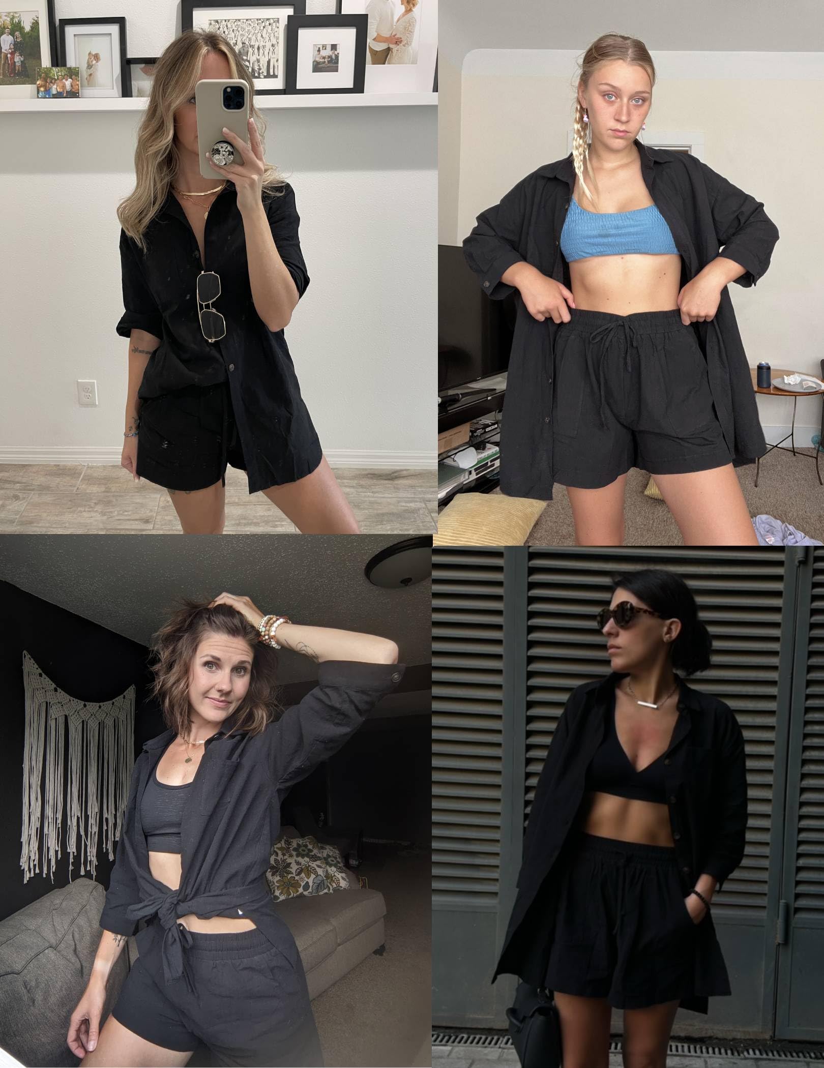 Zeagoo Womens Coordinated Outfit Summer Longe Two Pieces Tracksuit Button-Down Shirt and High Waisted Shorts Set, 04_black, Medium