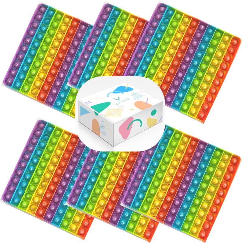 YUKIDS Math Pop It with Multiplication Table and 100 Number for Classroom Teaching, Stress Relief Fidget Sensory Popper Toy for Children with Anxiety Autism ADHD, Learn Addition Subtraction Division