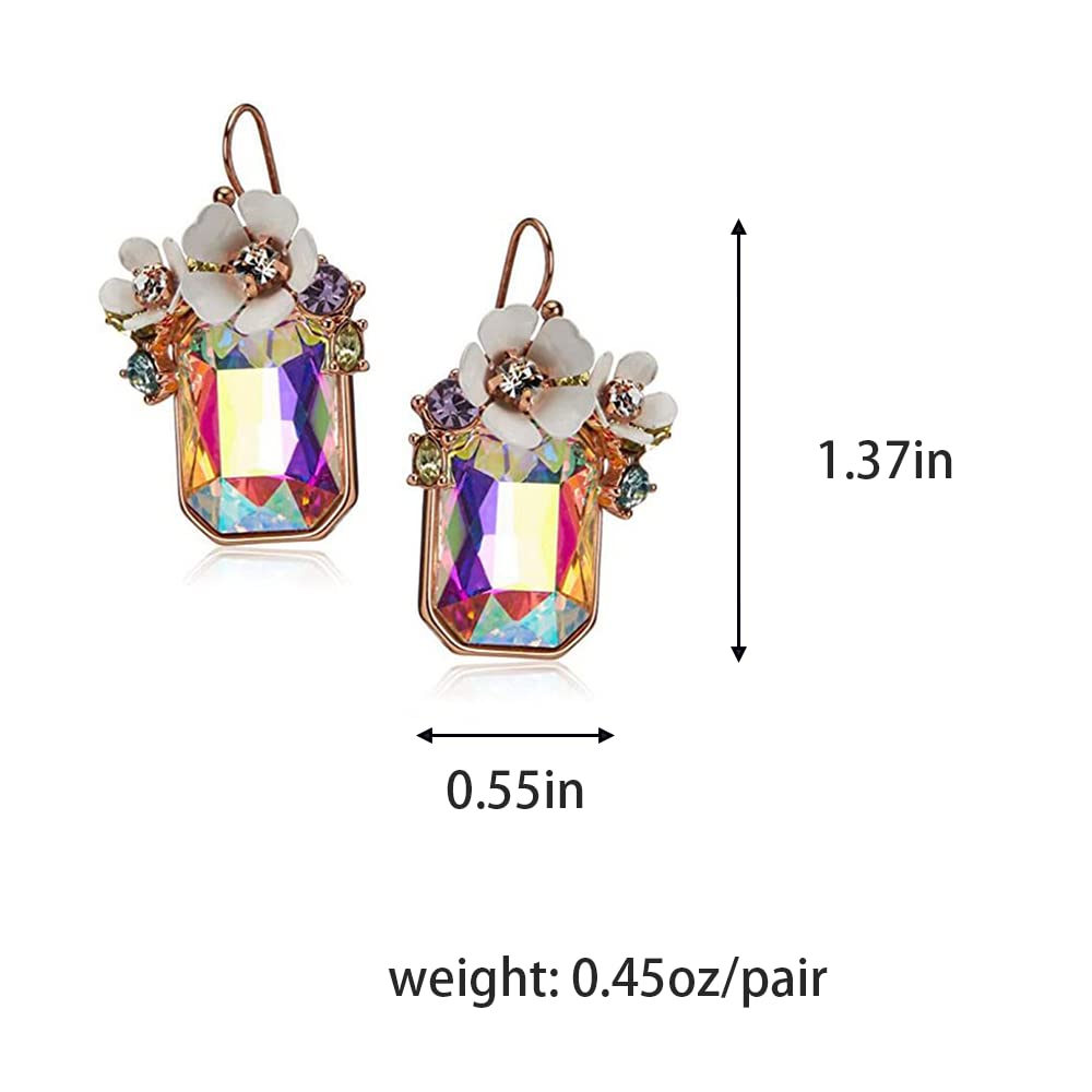 ZHOUMEIWENSP Fashion Flower Rectangle Stone Drop Earrings For Women