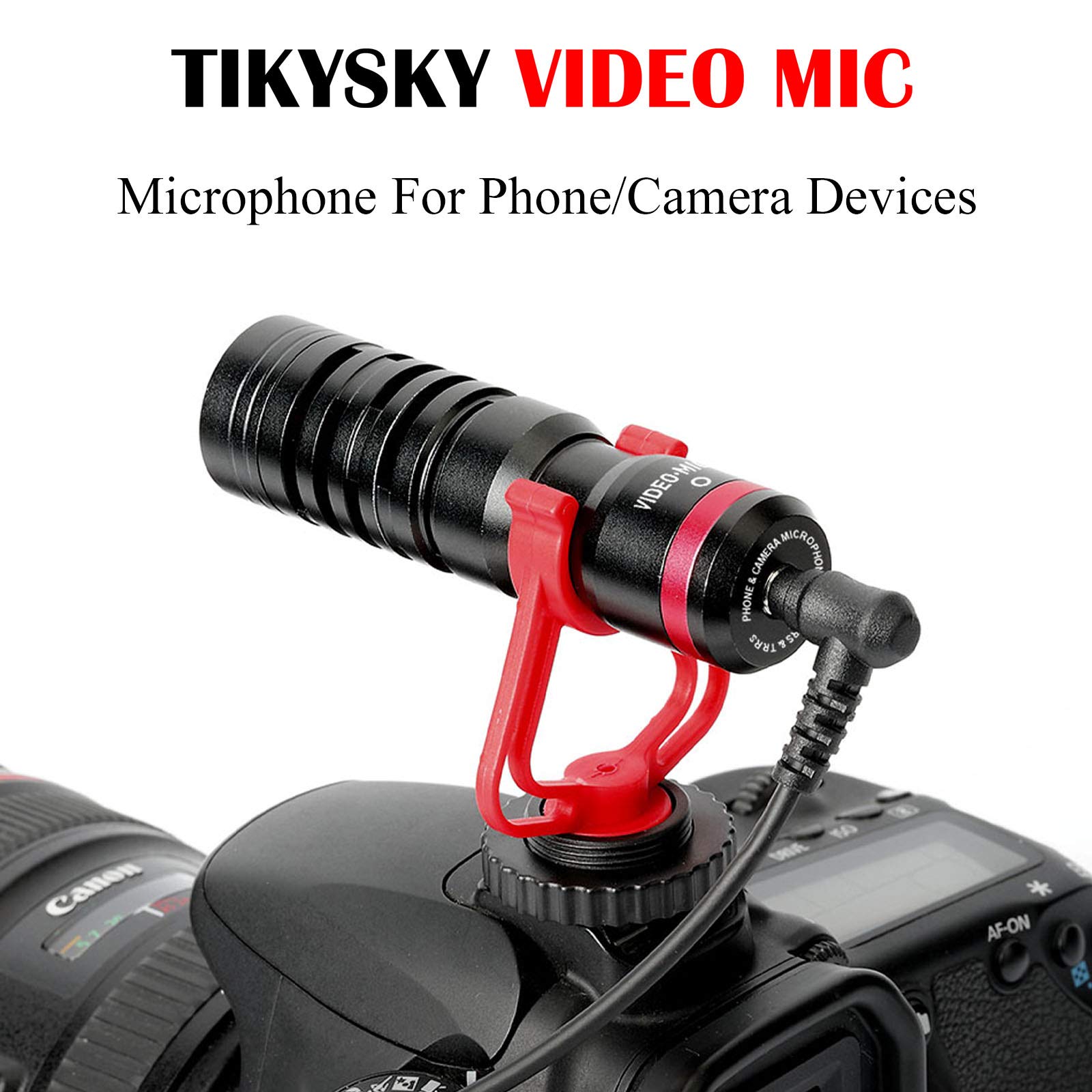 tikysky Video Microphone, Camera Microphone Phone Mic for Smartphone iPhone DSLR Compatible with Nikon Sony Fuji