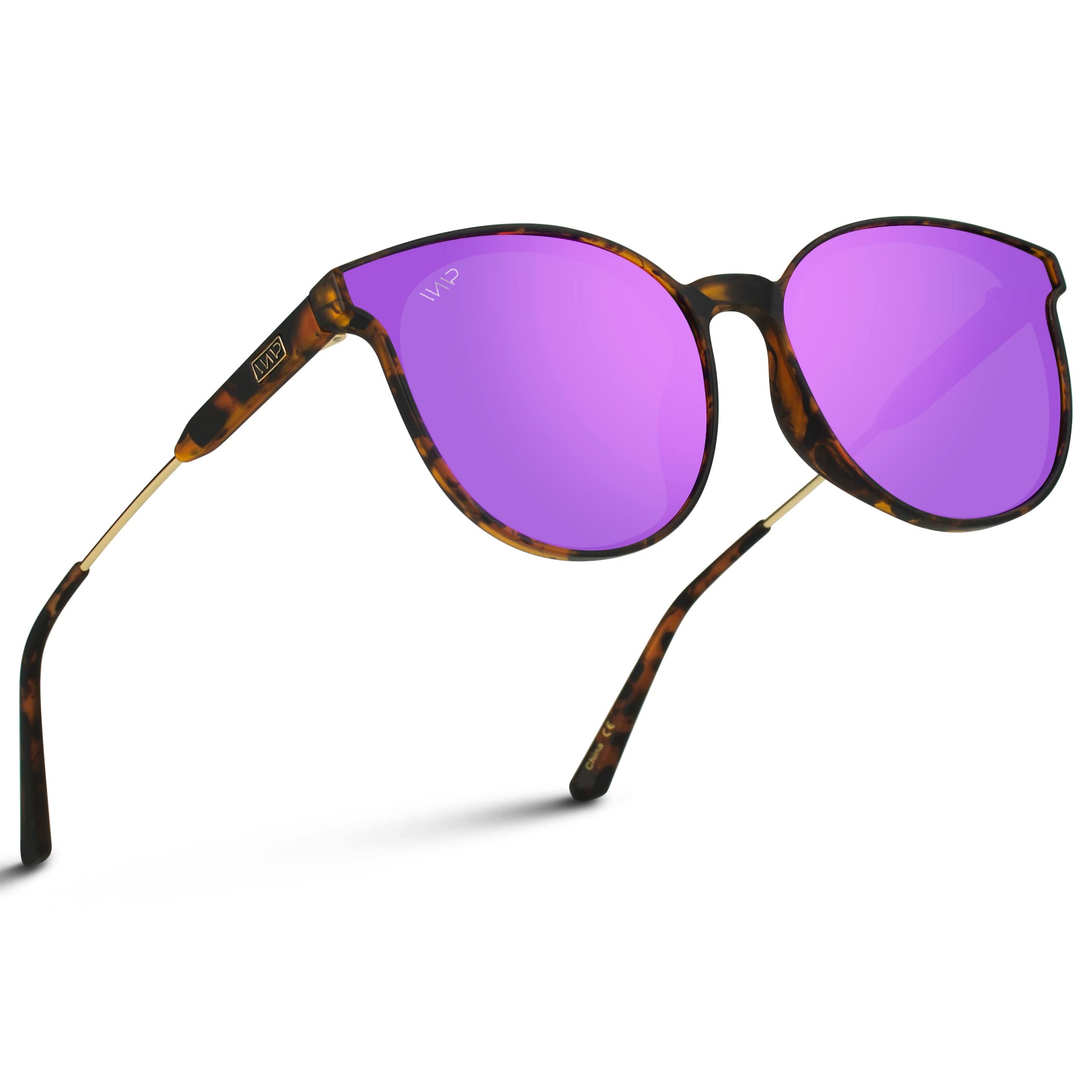 WearMe Pro - Women Round Fashion Modern Sunglasses (Tortoise Frame/Mirror Purple Lens)
