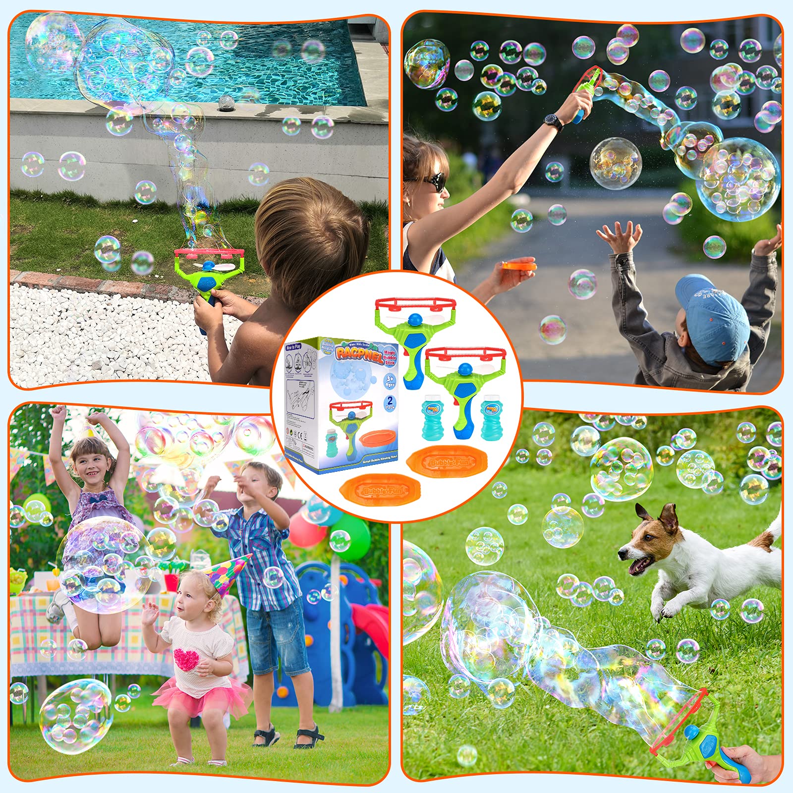 RACPNEL 2 Pack Bubble Machine Bubble Guns for Kids & Toddlers, Bubble Blower with Bubble Wand Making Small Bubble in Giant Bubble, Handheld Bubble Makers, Outdoor Bubble Toys & Games for Kids Toddlers