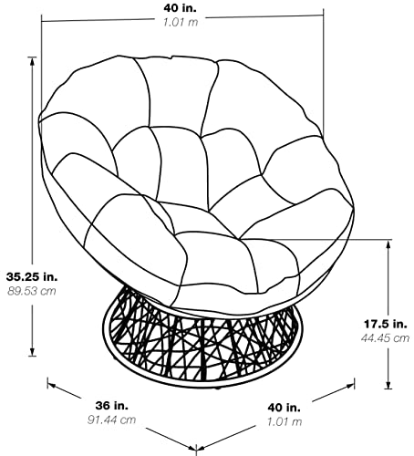 OSP Home Furnishings Wicker Papasan Chair with 360-Degree Swivel, Grey Frame with Black Cushion