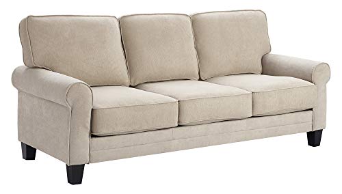 Serta Copenhagen 2 Two or Three Person Living Room Couch with Soft Foam-Filled Cushions, Easy-to-Clean Microfiber Upholstery, 77" Sofa with Storage, Beige