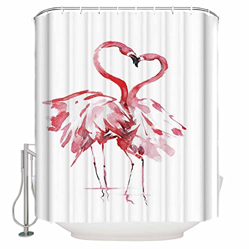 RainbowDay Shower Curtain Sets for Bathroom Decor with 12 Hooks, Valentine's Day Love Flamingo 72x72 Inch Bath Curtain Washable Shower Curtain for Bathtub