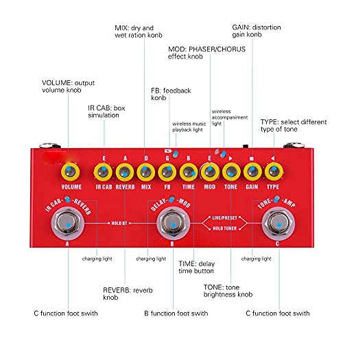 WYFDP Portable Multi-Functional Electric Guitar Combined Effects Pedal with Phone Recording Wireless Guitar Pedal