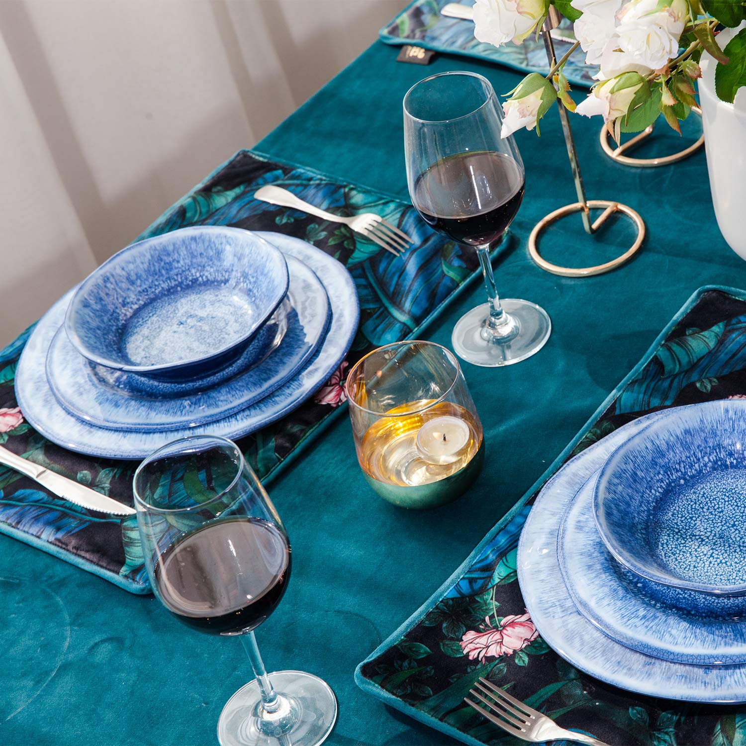 Topmela 12 Pcs Blue Melamine Dinnerware Set, Shatterproof and Dishwasher Safe, Ideal for Indoor and Outdoor Use