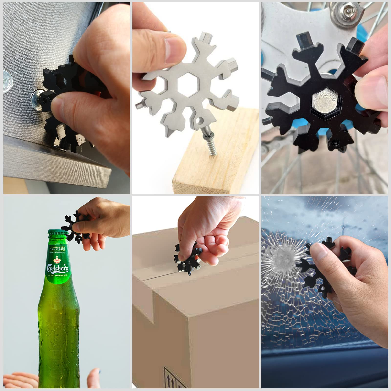 Snowflake Multi Tool, 1PCS 18 in 1 Snowflake Tool Stainless Steel Snowflake Handy Tool with Storage Bag (Black)