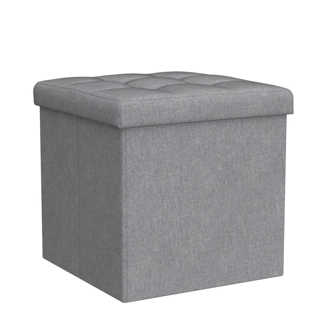 TOUCH-RICH Folding Cube Storage Ottoman with Padded Seat Linen Fabric Footrest Memory Foam 15” x 15” x 15”-2 Packs(Light Grey)