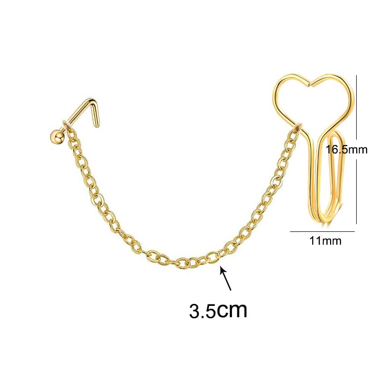 Yumikoo Double Nose Ring with Chain Piercing Jewelry 6Pcs for Women Silver Gold Black Color