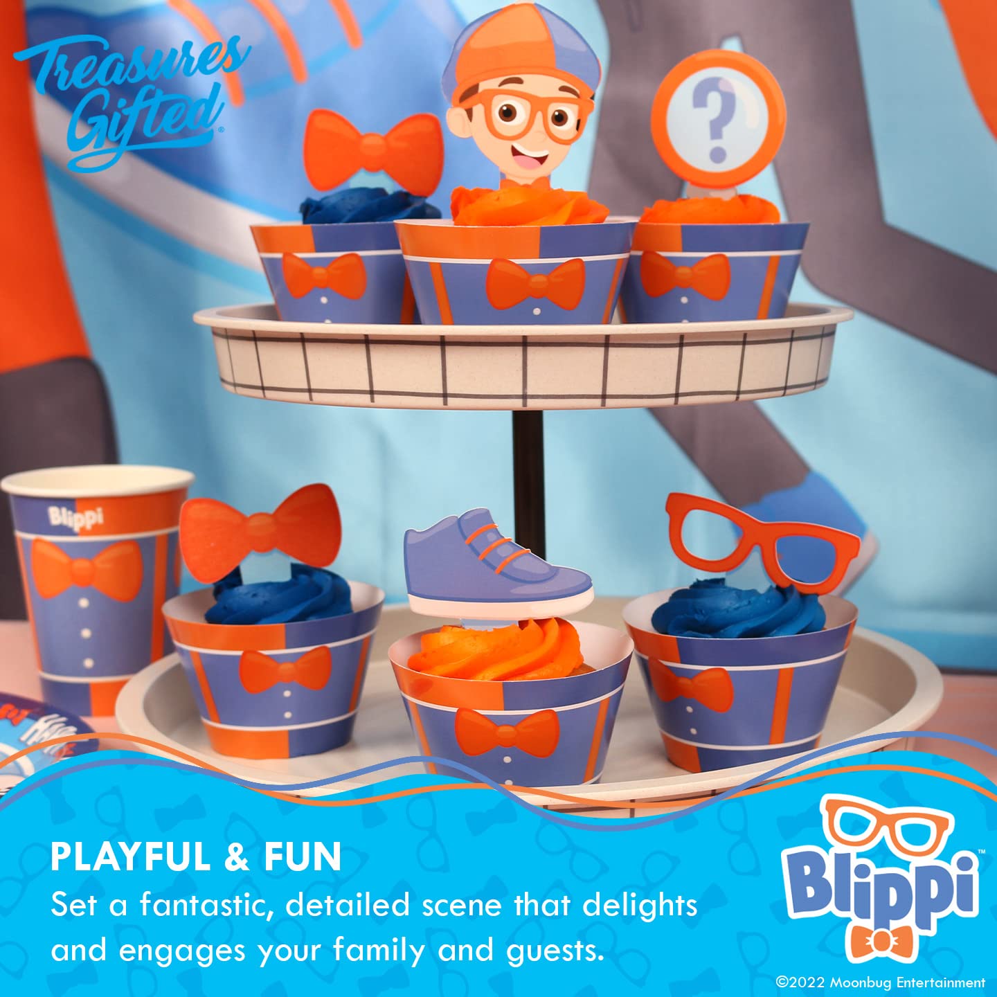 Treasures Gifted Officially Licensed Blippi Cupcake Toppers & Wrappers 24ct - Blippi Cupcake Topper - Blippi Cake Decorations - Blippi Birthday Party Supplies - Blippi Cake Toppers